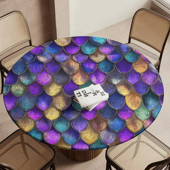 Colorful Fish Scale Pattern Round Table Cover Kitchen Printed ...