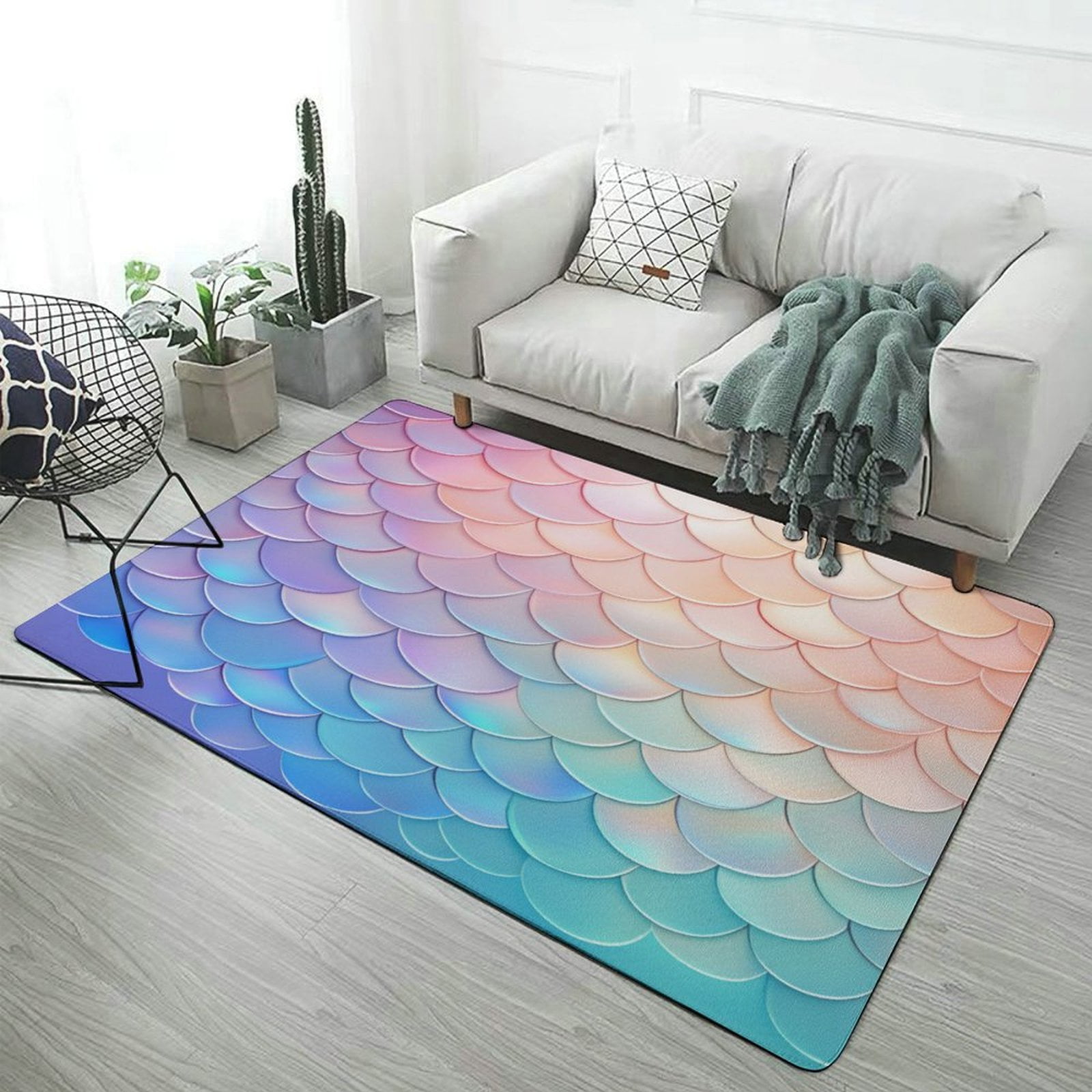 Colorful Fish Scale Pattern Soft Comfy Area Rugs Carpet Suitable ...
