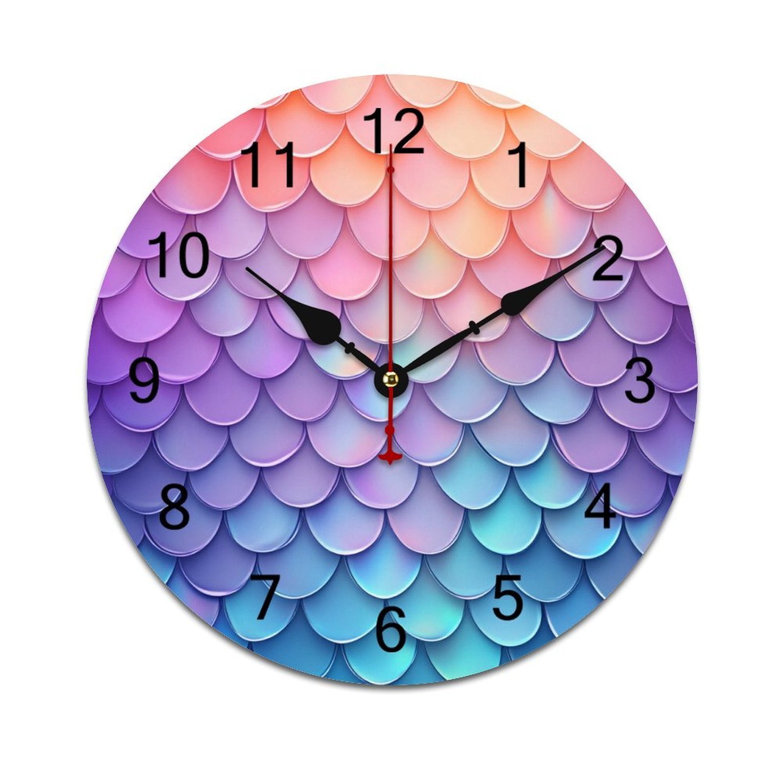 Colorful Fish Scale Pattern Word Saying Big Wall Clock Home Decor Art ...