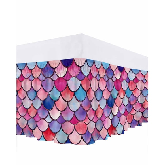 Colorful Fish Scale Ruffle Bed Skirt King Size Summer Beach Coastal ...