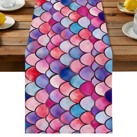 Colorful Fish Scale Table Runner, Summer Beach Coastal Cotton Linen ...