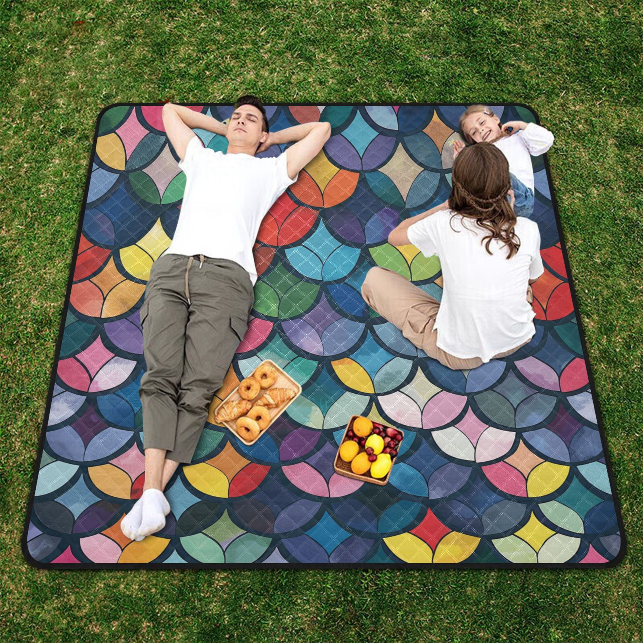 Colorful Fish Scales Beach Blanket Outdoor Picnic Blanket 78"x 78 ...