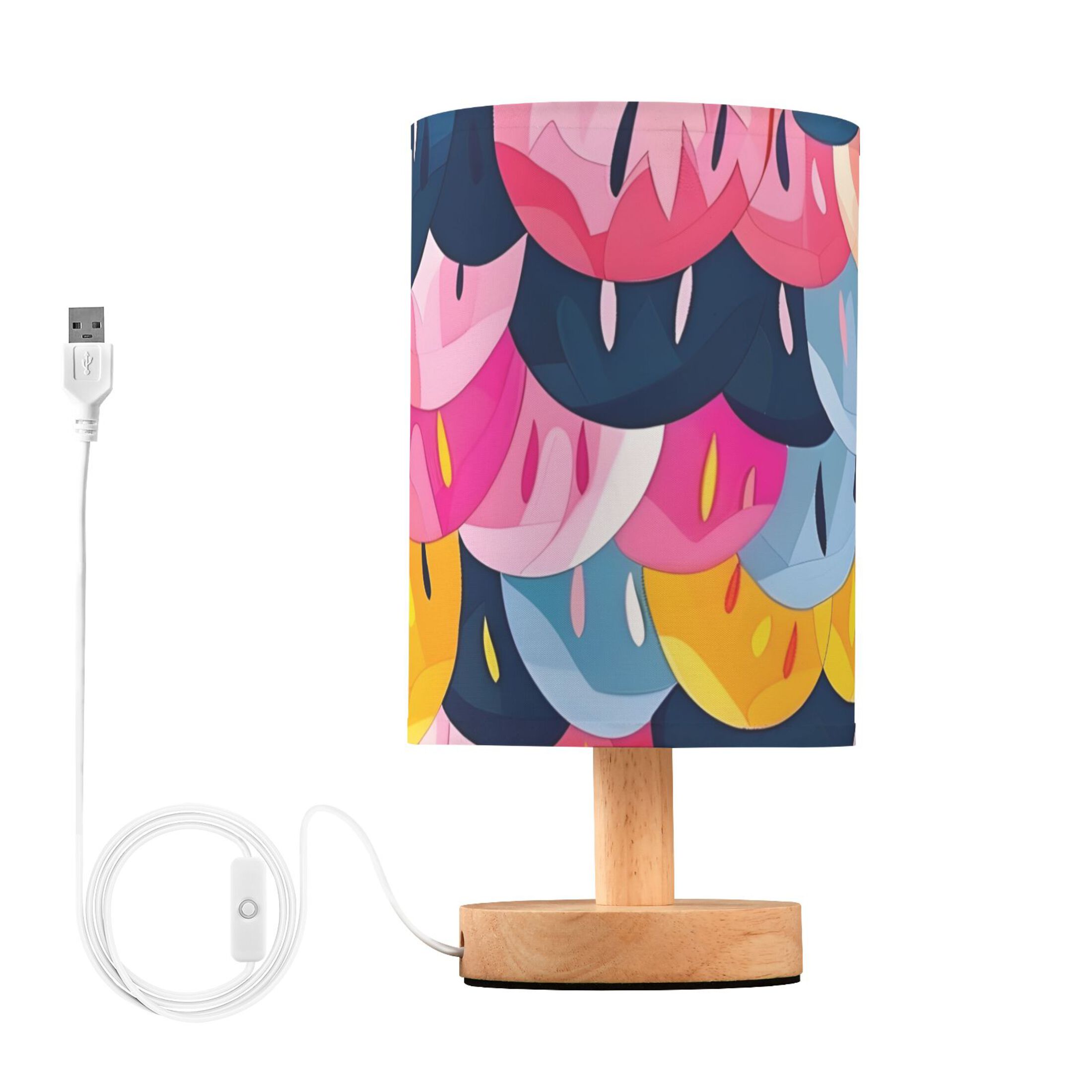Colorful Fish Scales Flowers Table Lamp with USB Port LED Warm Light ...