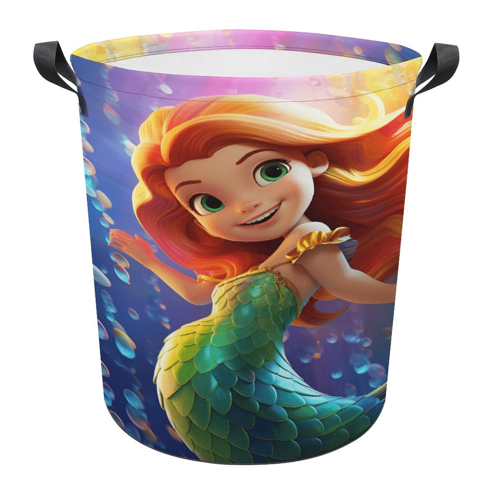 Colorful Fish Scales Print Foldable Laundry Basket for Clothes Storage ...