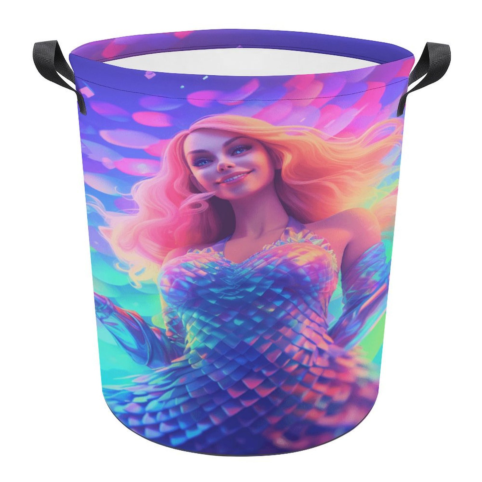 Colorful Fish Scales Print Foldable Laundry Basket for Clothes Storage ...