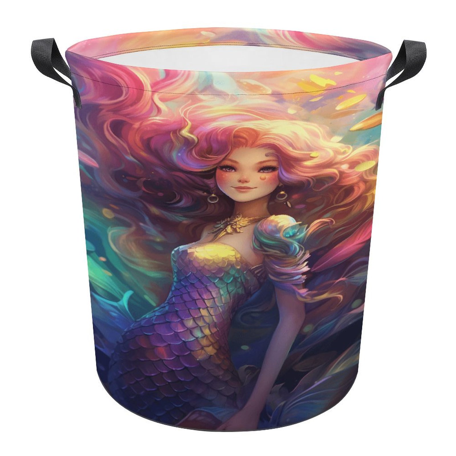 Colorful Fish Scales Print Foldable Laundry Basket for Clothes Storage ...