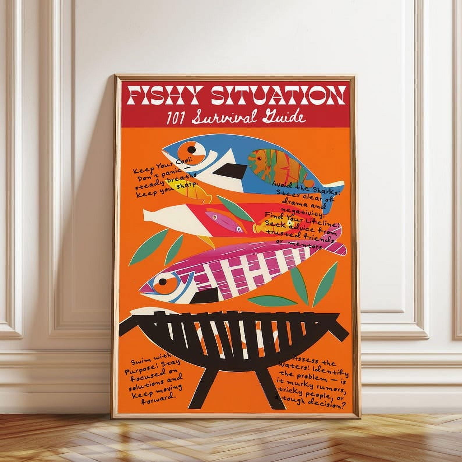 Colorful Fish Survival Guide Poster – Retro Fish Illustration With Life ...