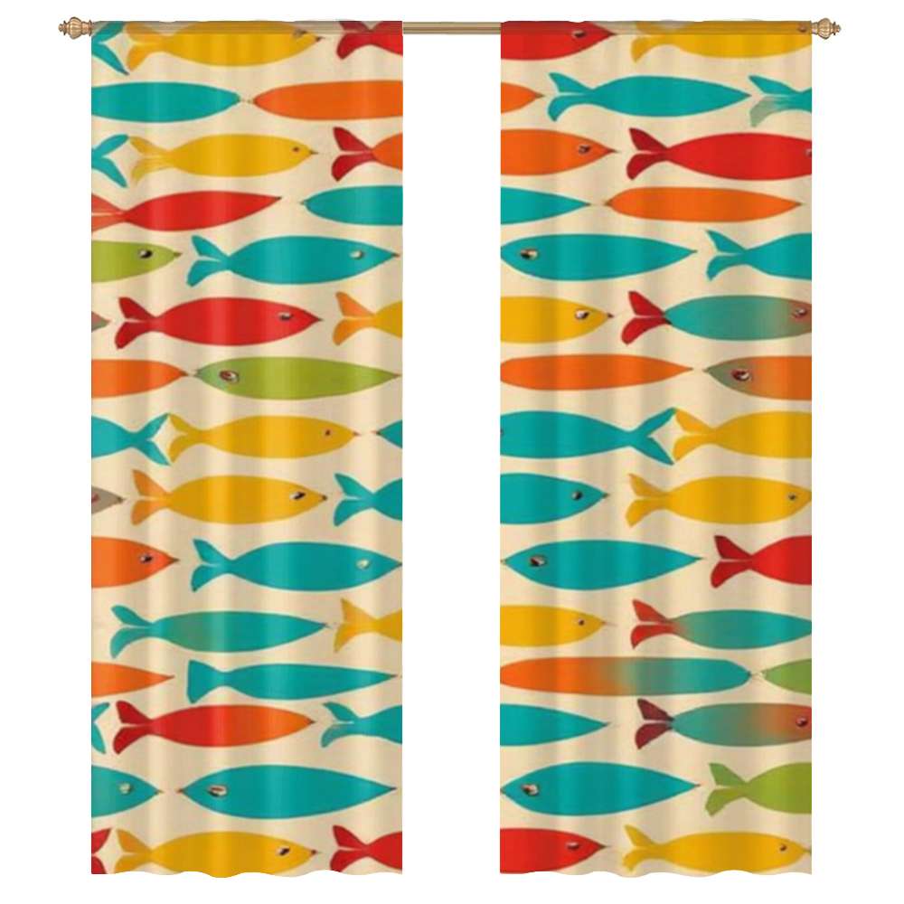 Colorful Fish Swim Art Print Sheer Voile Curtain Window Tulle Curtains ...