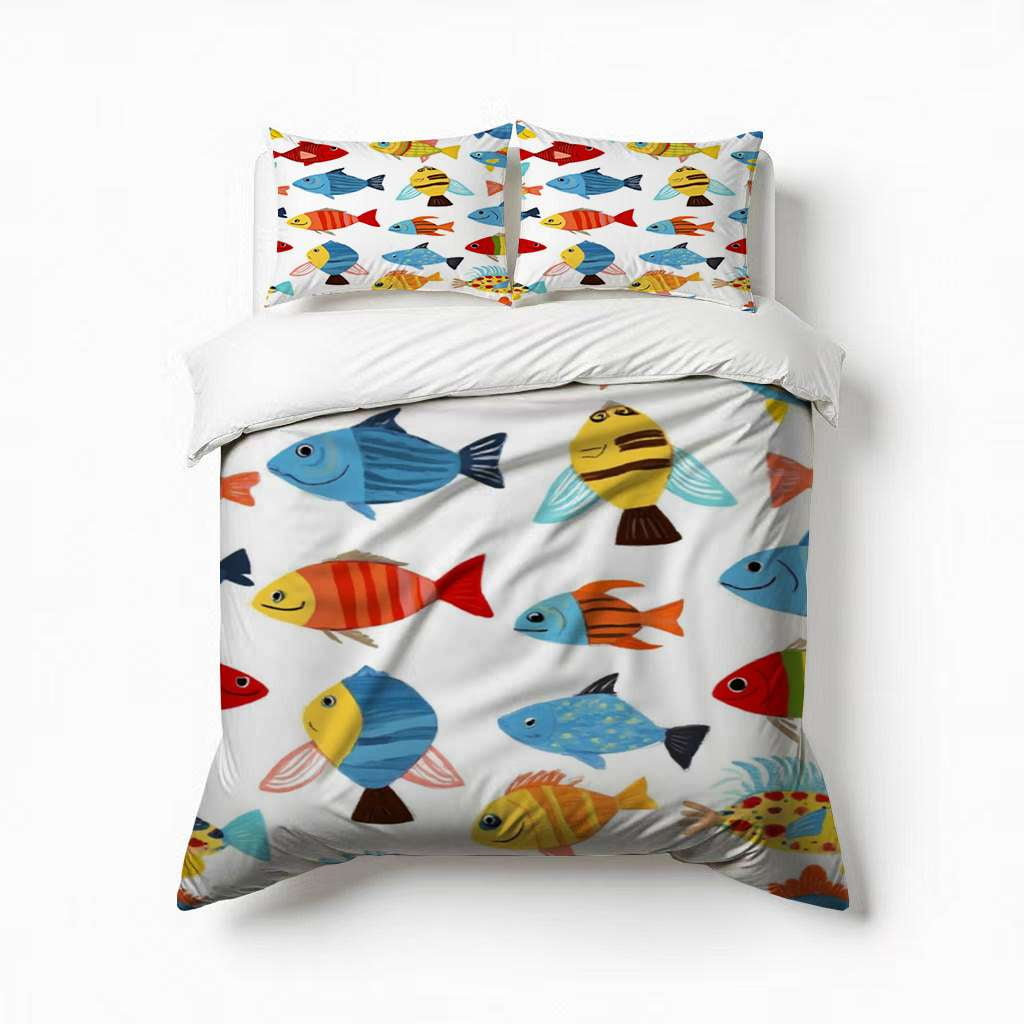 Colorful Fish Swim Happily White Background Bedding Set 3 Pcs Soft ...