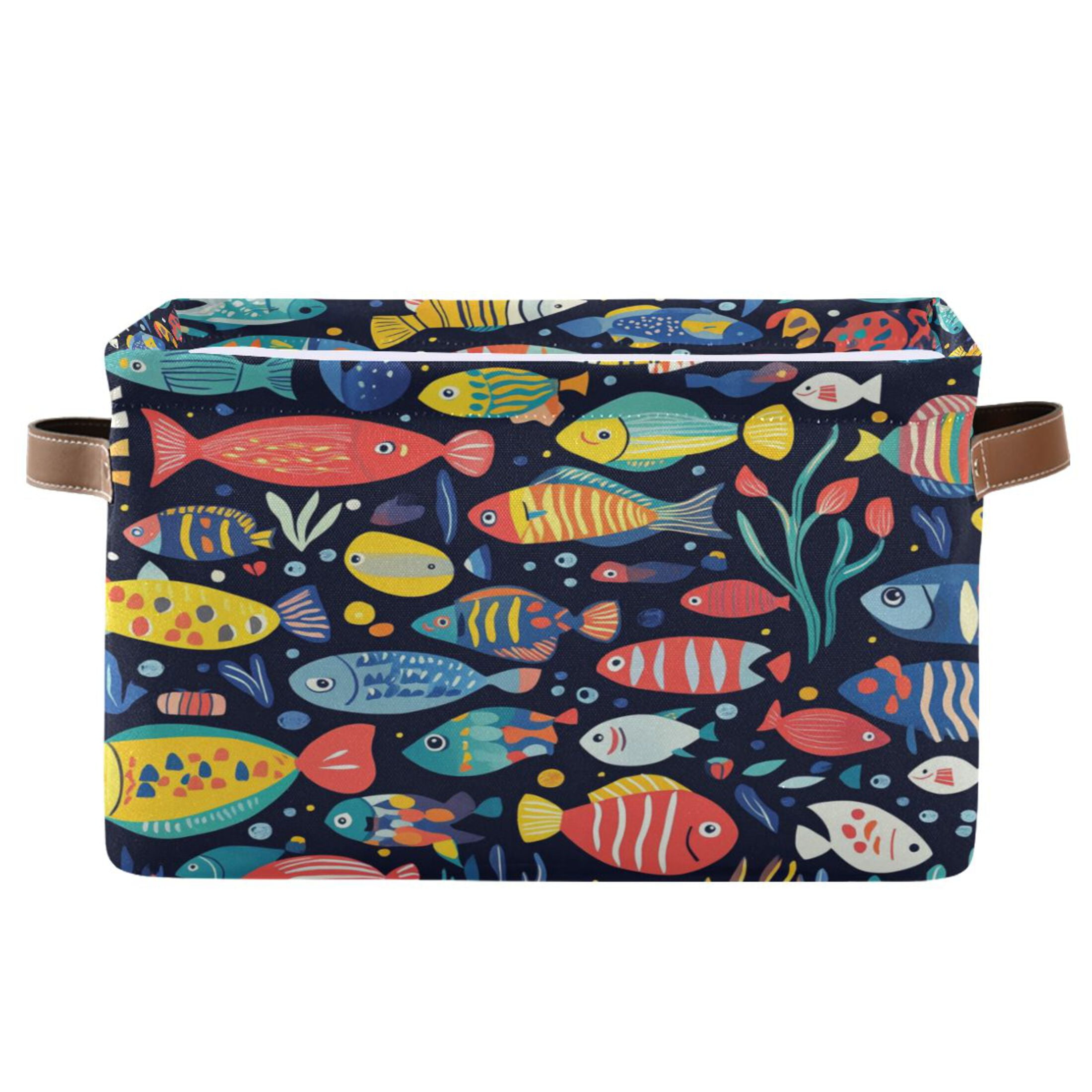 Colorful Fish Swimming Foldable Storage Basket,Canvas Fabric Foldable ...