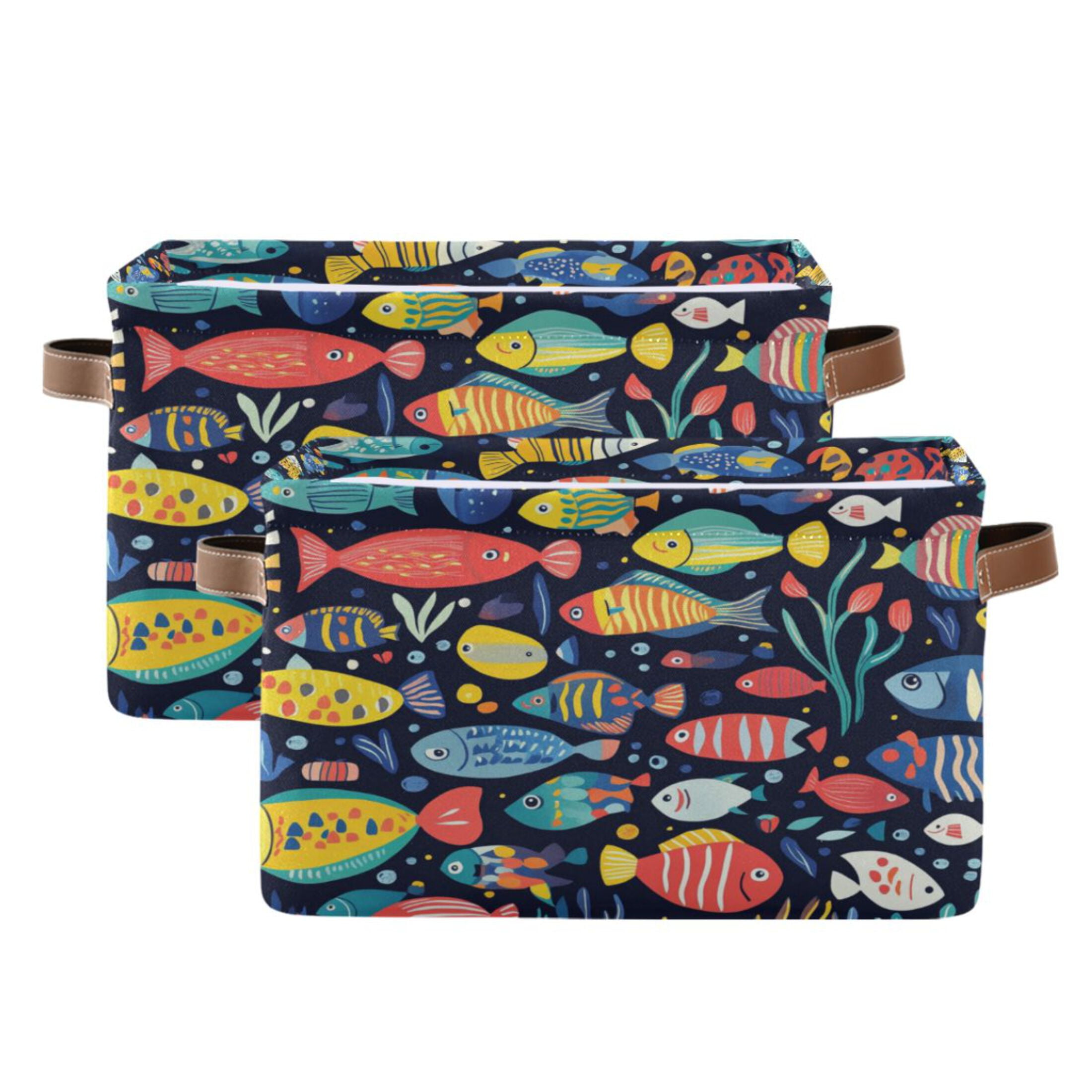 Colorful Fish Swimming Foldable Storage Basket,Canvas Fabric Foldable ...