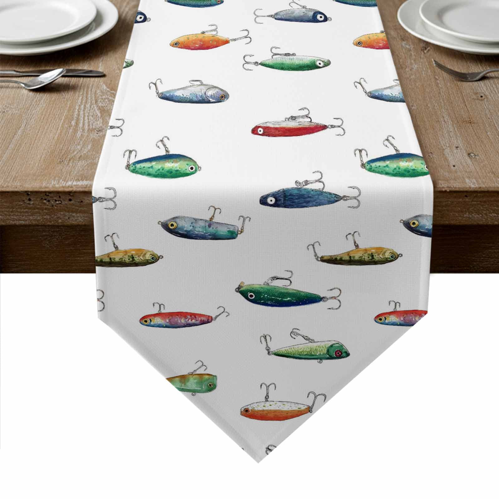 Colorful Fish Table Runner Linen Burlap Table Runner 90 Inches Long ...