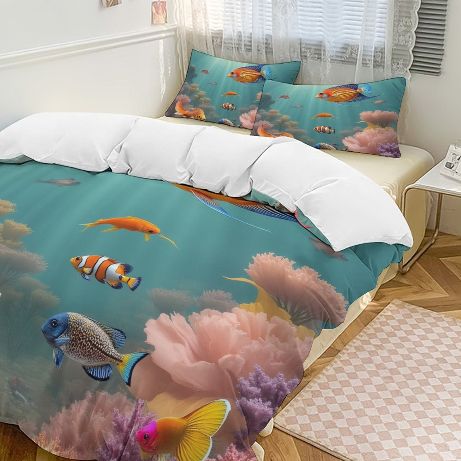 Colorful Fish in Coral Reef Duvet Cover Set Themed Multicolor Polyester ...