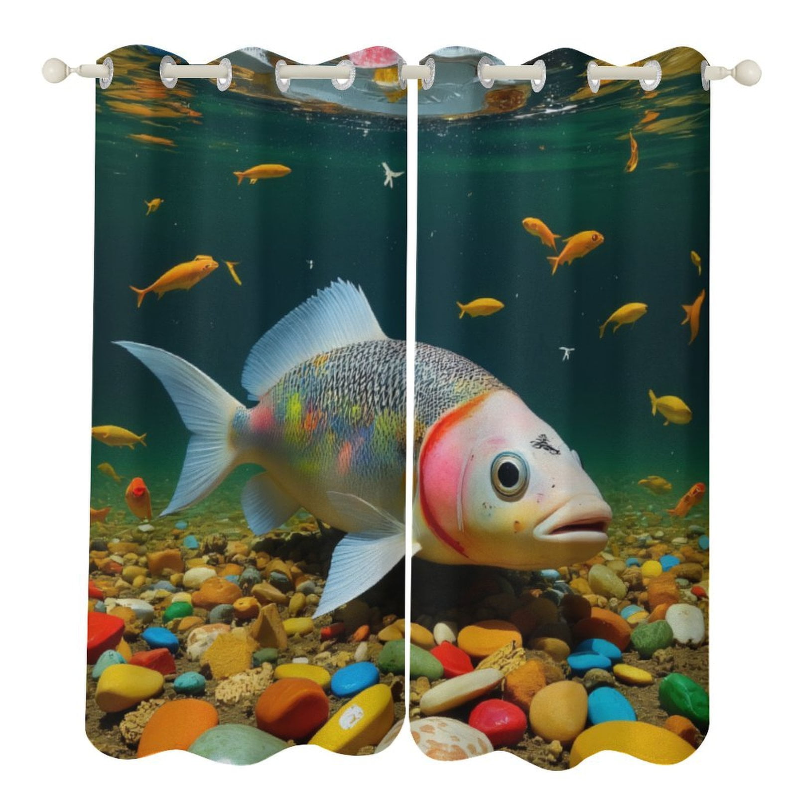 Colorful Fish in Vibrant Aquarium 2 Panels Curtains for Bedroom Living ...