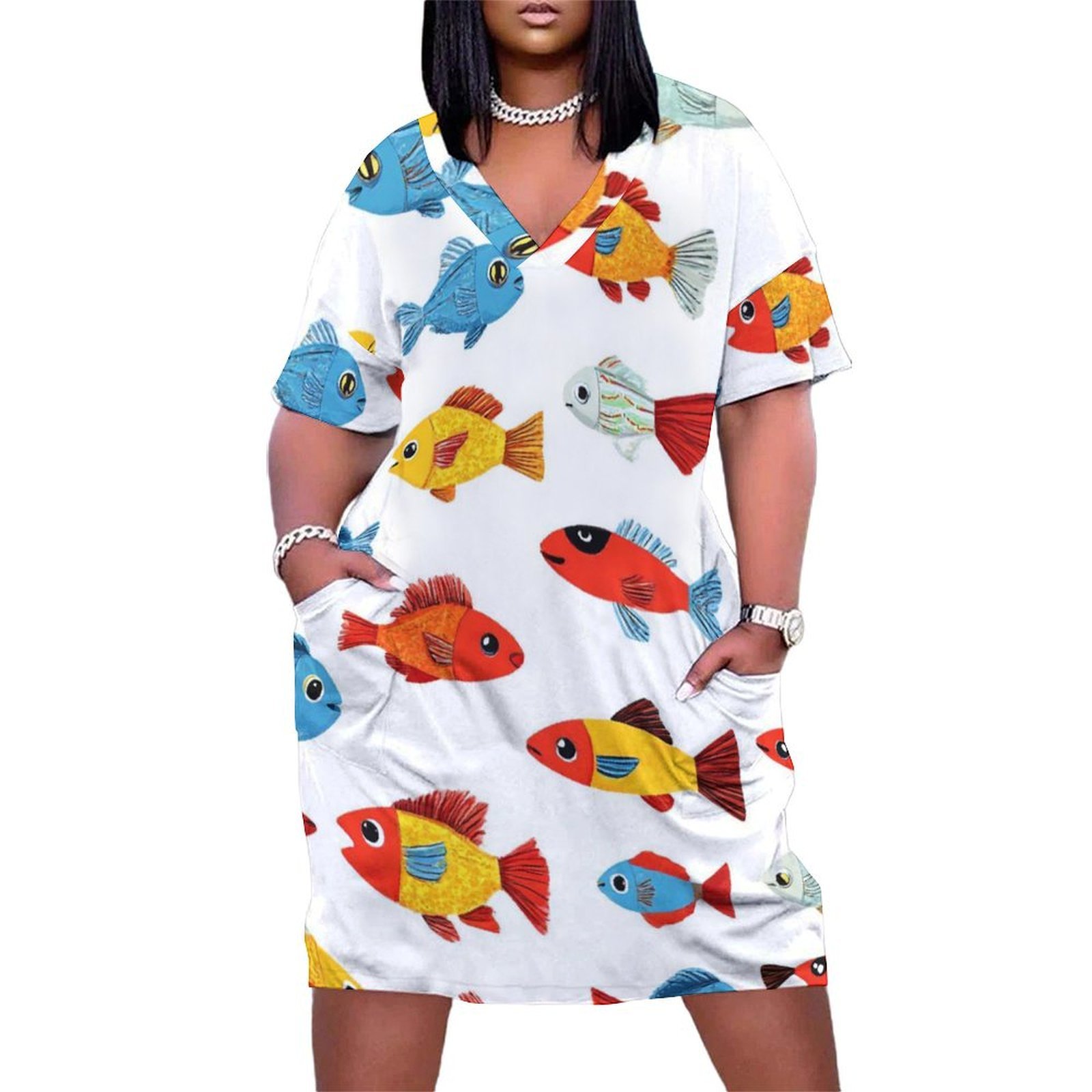 Colorful Fishes Swim Happily Together Loose Pocket Dress Dresses Summer ...
