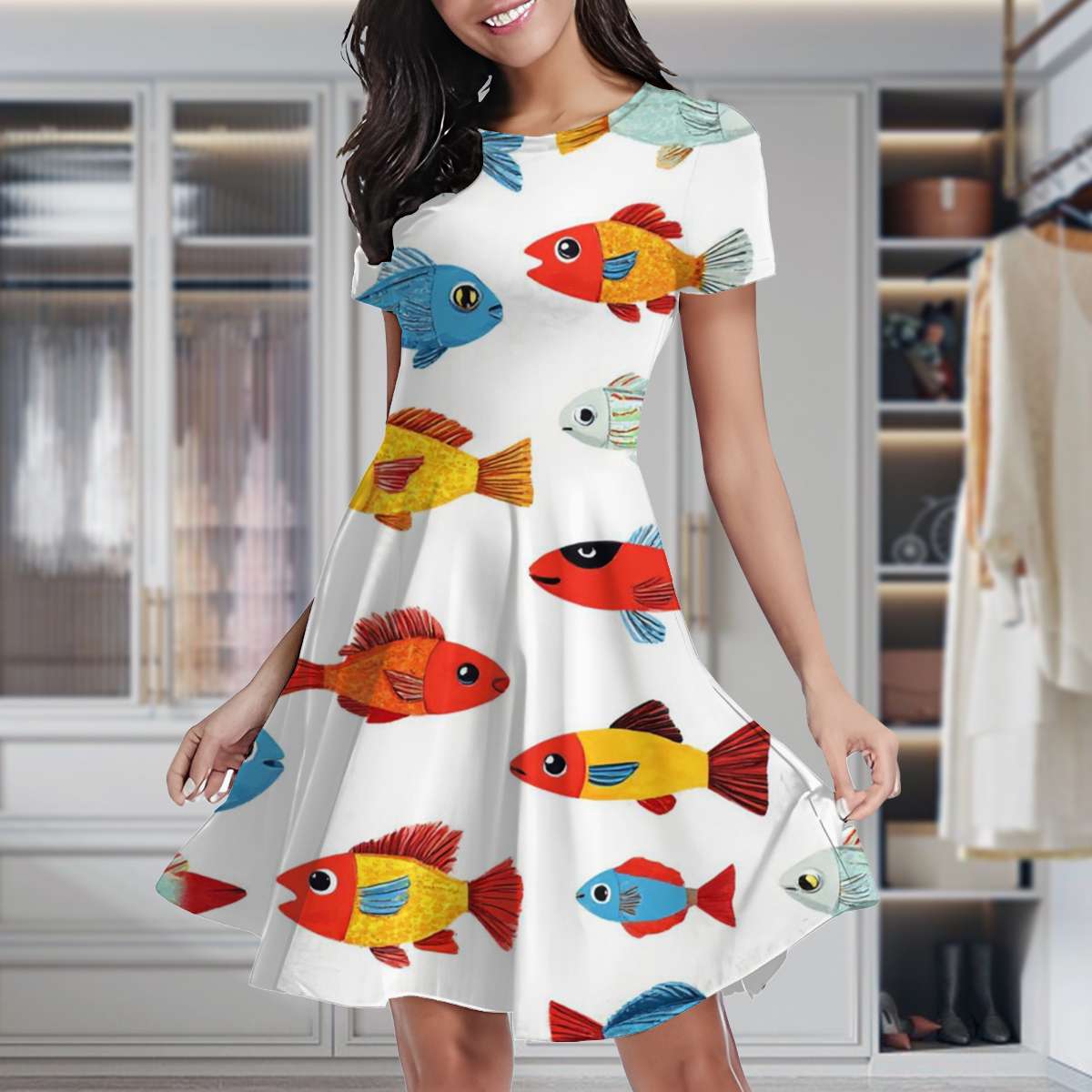 Colorful Fishes Swim Happily Together Women's Classic Swing Skater ...