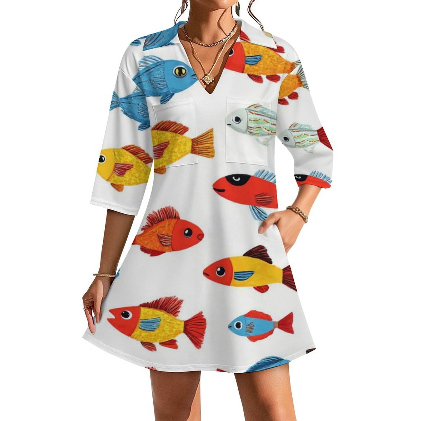 Colorful Fishes Swim Happily Together Womens Dress With Pockets Summer ...