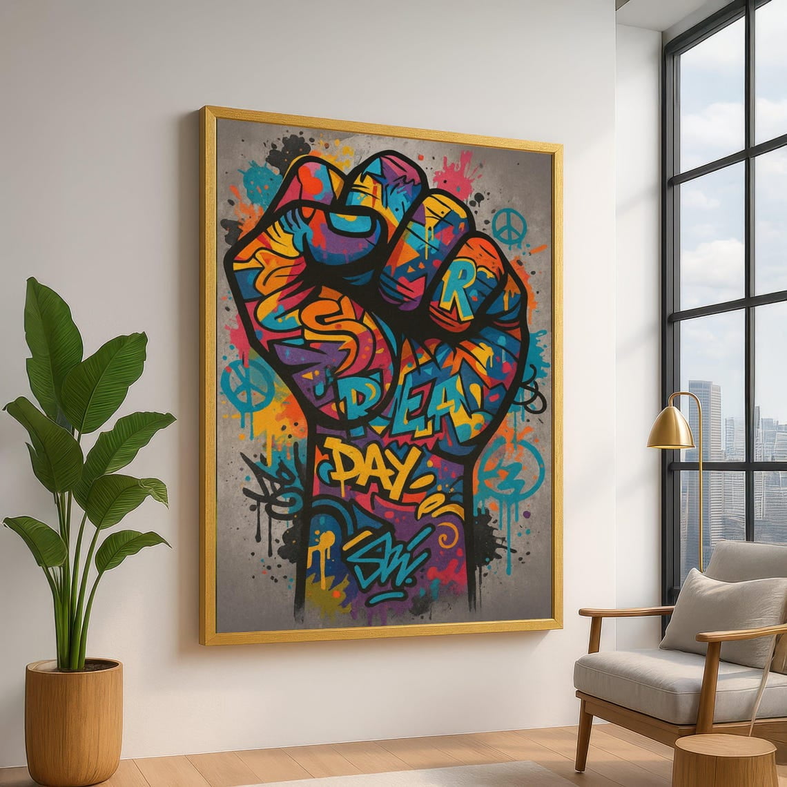 Colorful Fist Graffiti Canvas Wall Art, Black Lives Matter Protest Art ...
