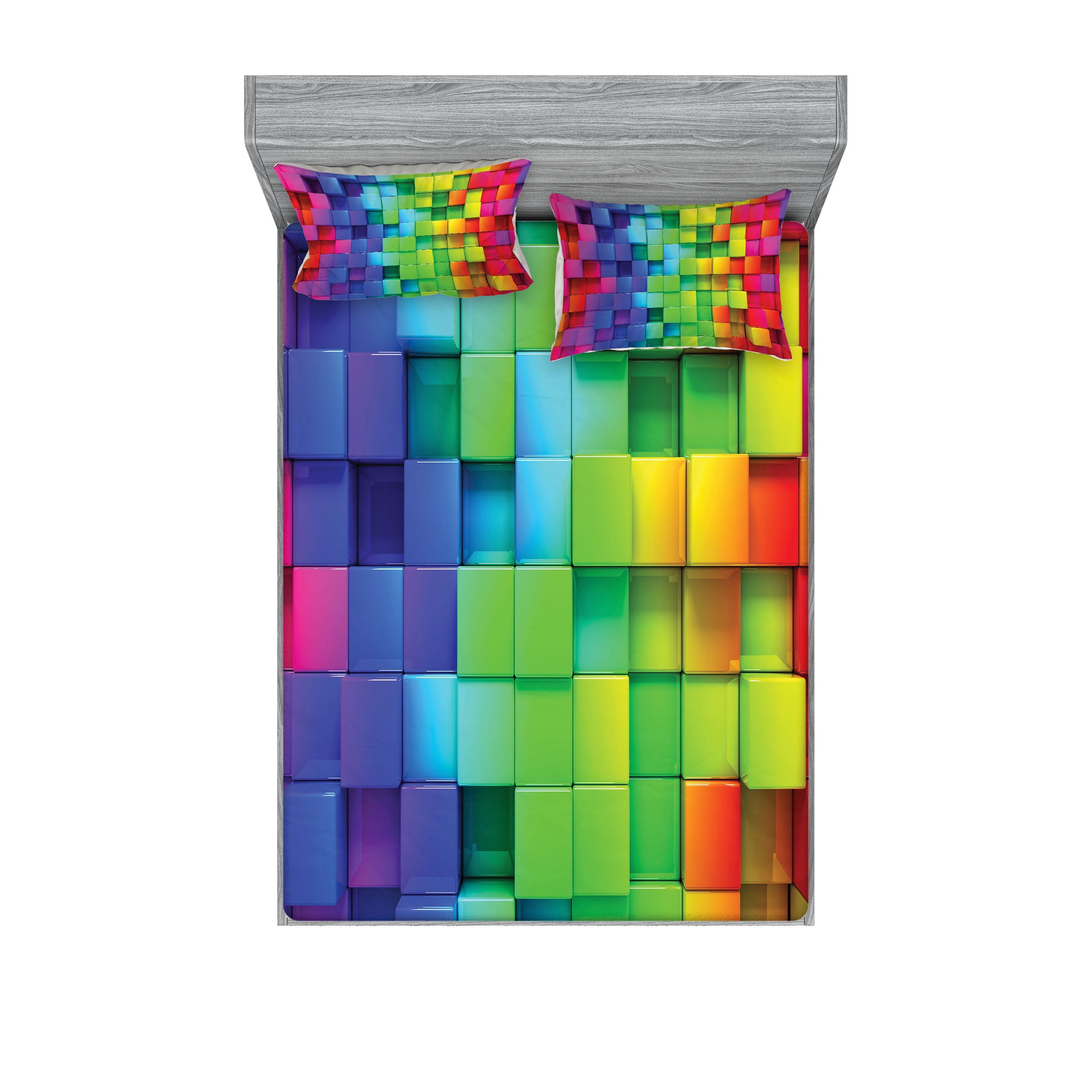 Colorful Fitted Sheet & Pillow Sham Set, Rainbow Colored Contour ...