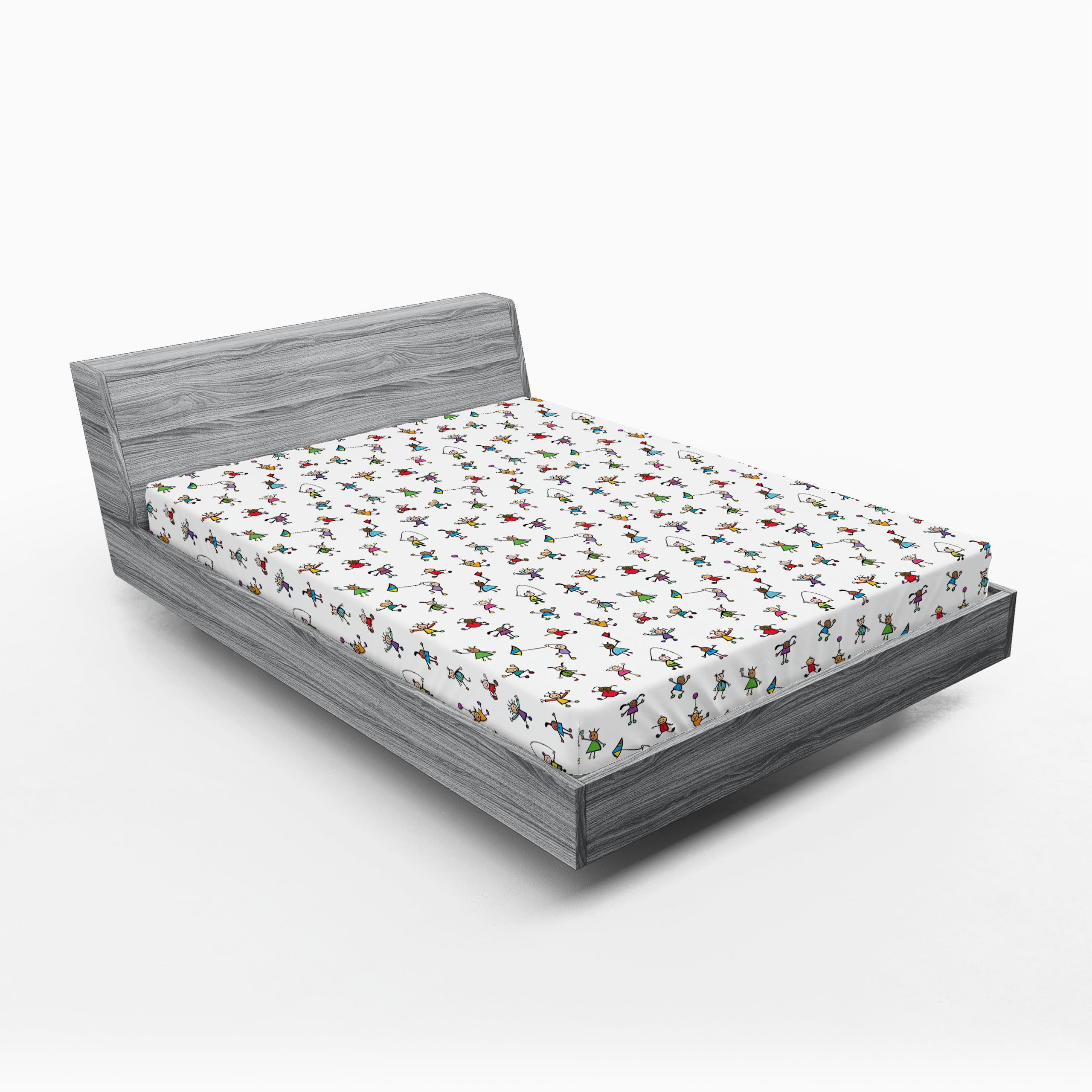 Colorful Fitted Sheet, Playing in the Field Doodle Colorful Cartoon ...