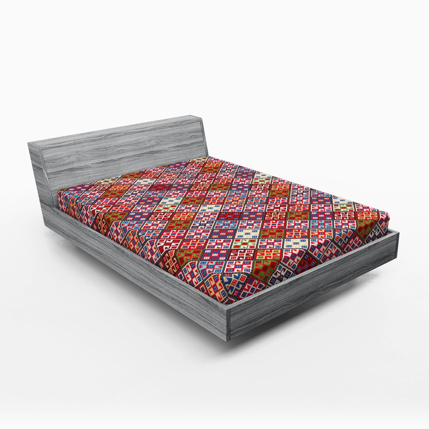 Colorful Fitted Sheet, Various Skewed Square Nomadic Rug Looking ... Colorful Fitted Sheet, Various Skewed Square Nomadic Rug Looking ...