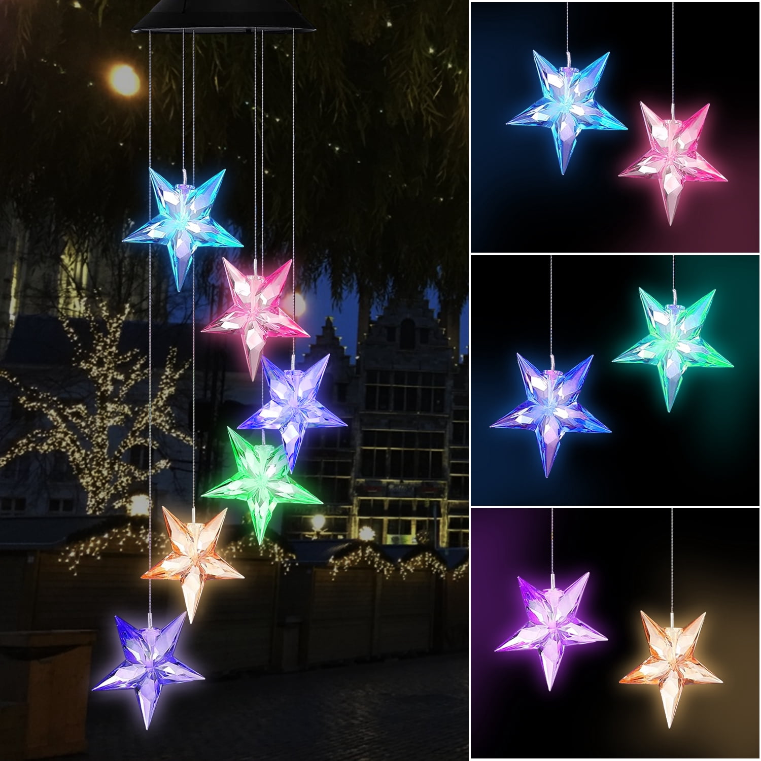 Colorful Five-pointed Star LED Wind Chime, 7 Colors LED Night Light for ...