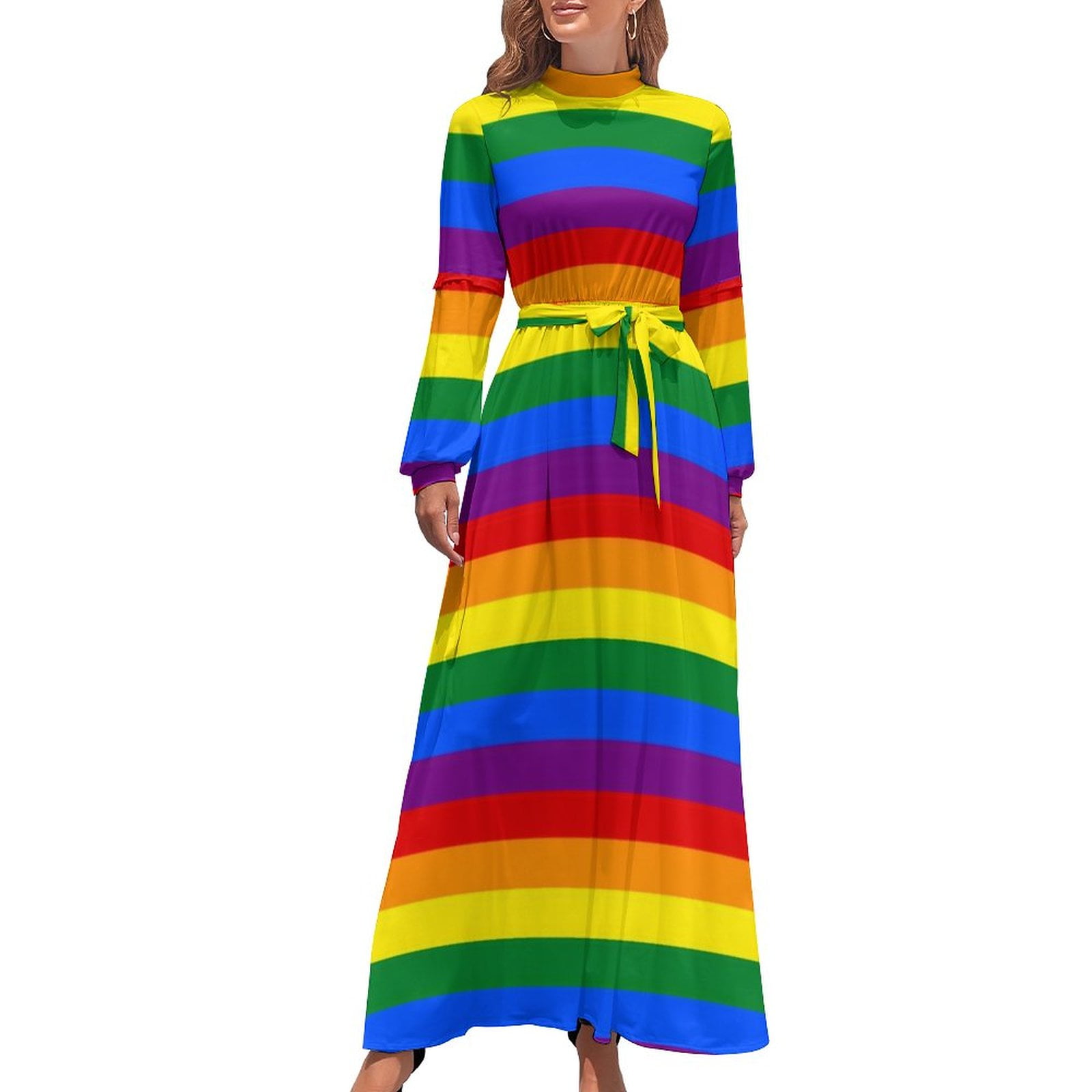 Colorful Flag Dress Gay Pride LGBT Modern Kawaii Print Maxi Dress High ...