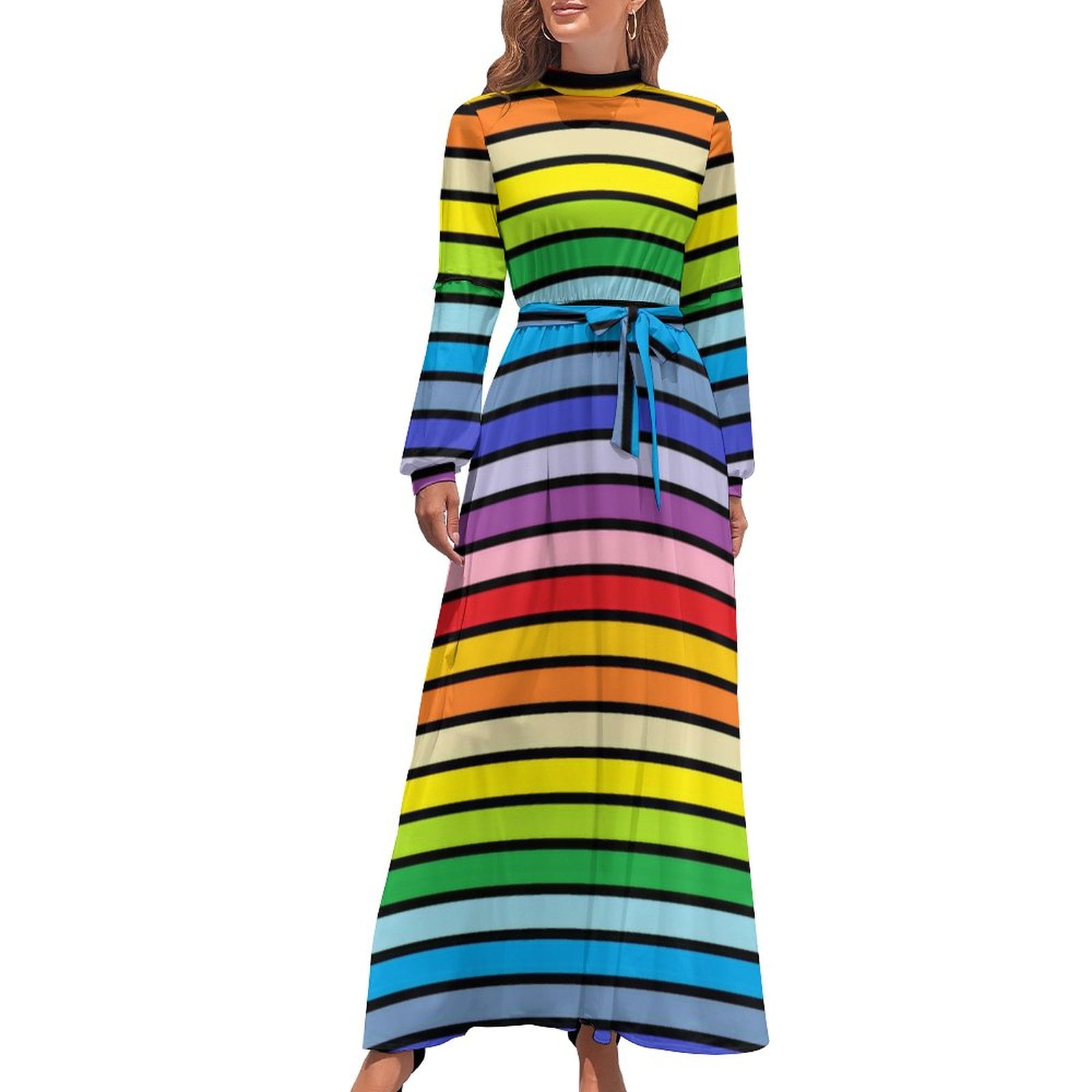 Colorful Flag Dress Gay Pride LGBT Modern Kawaii Print Maxi Dress High ...