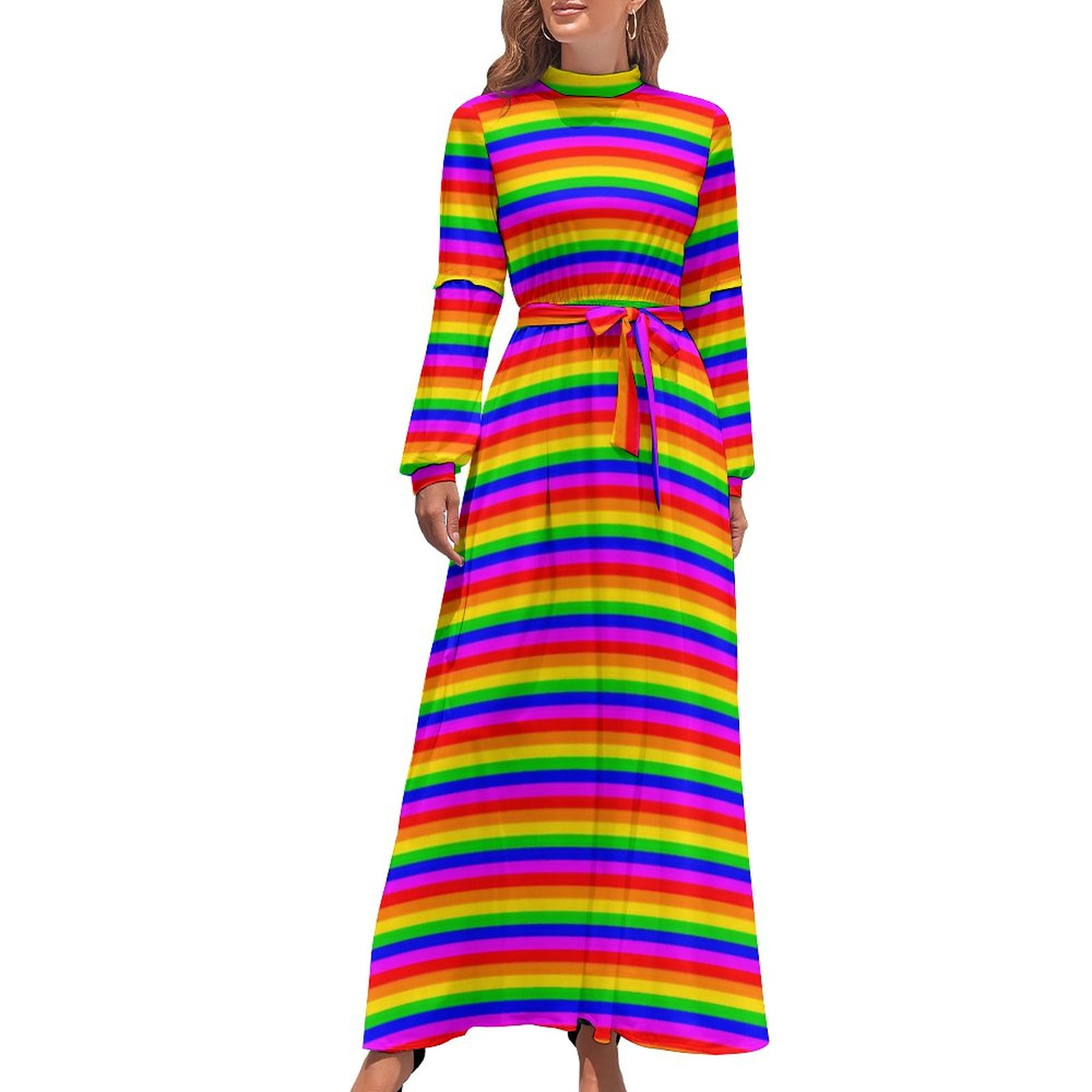 Colorful Flag Dress Gay Pride LGBT Modern Kawaii Print Maxi Dress High ...