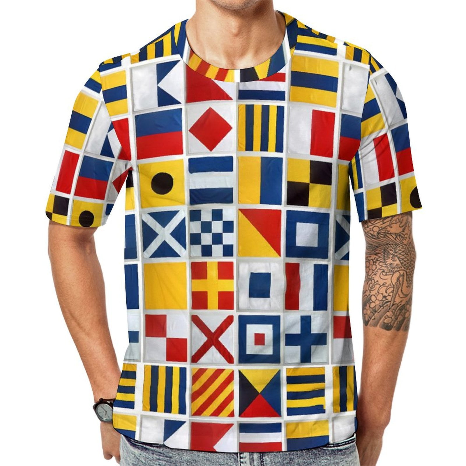 Colorful Flags T Shirt For Men l Signal Print O Neck TShirts Harajuku ...