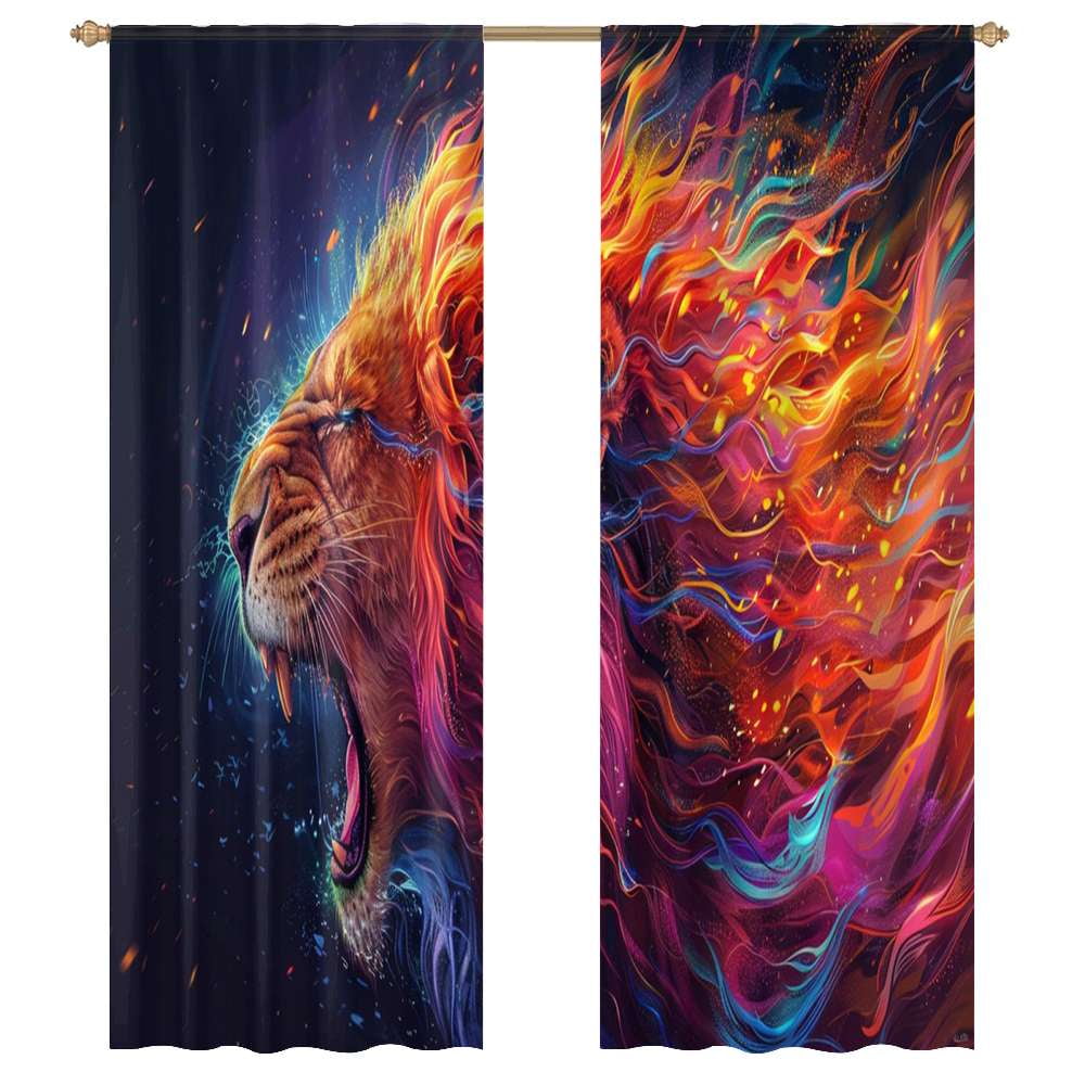 Colorful Flame Lion Roar Sheer Window Curtains for Living Room Kitchen ...