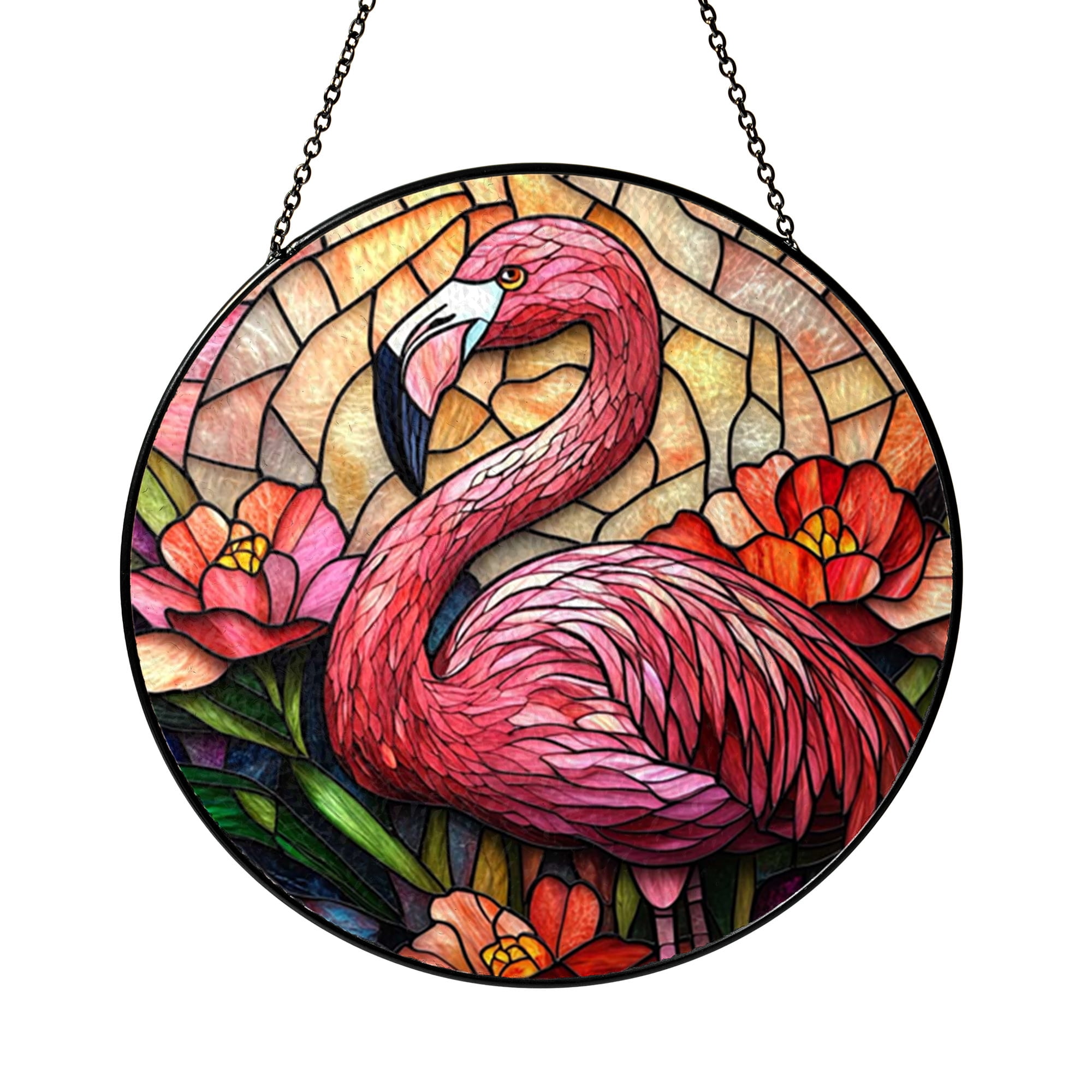 Colorful Flamingo Tropical Stained Glass Window Hanging, Decorative ...