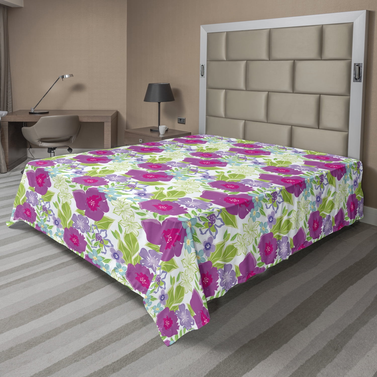Colorful Flat Sheet, Floral Theme Botanical Motifs Various Flower ...