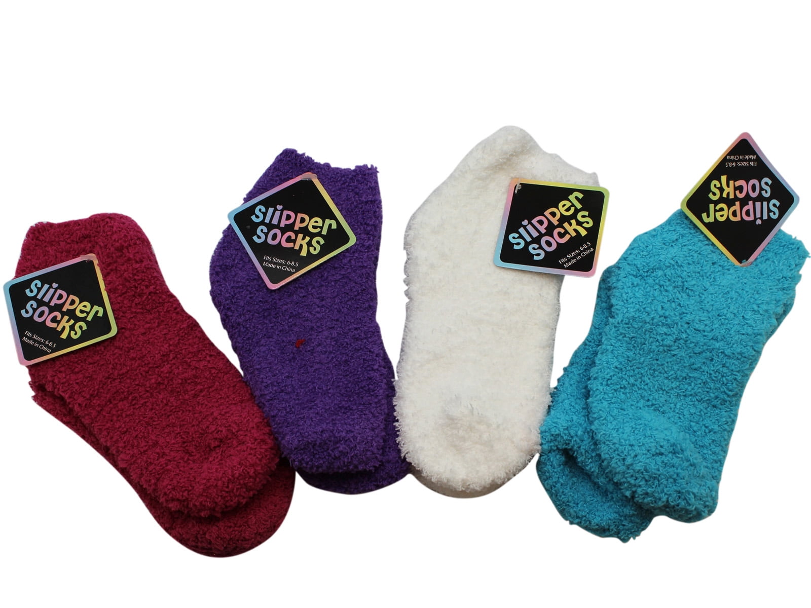 Colorful Fleece Slipper Socks - 4-Pair Pack (Size 6 - 8.5.) - Walmart.com