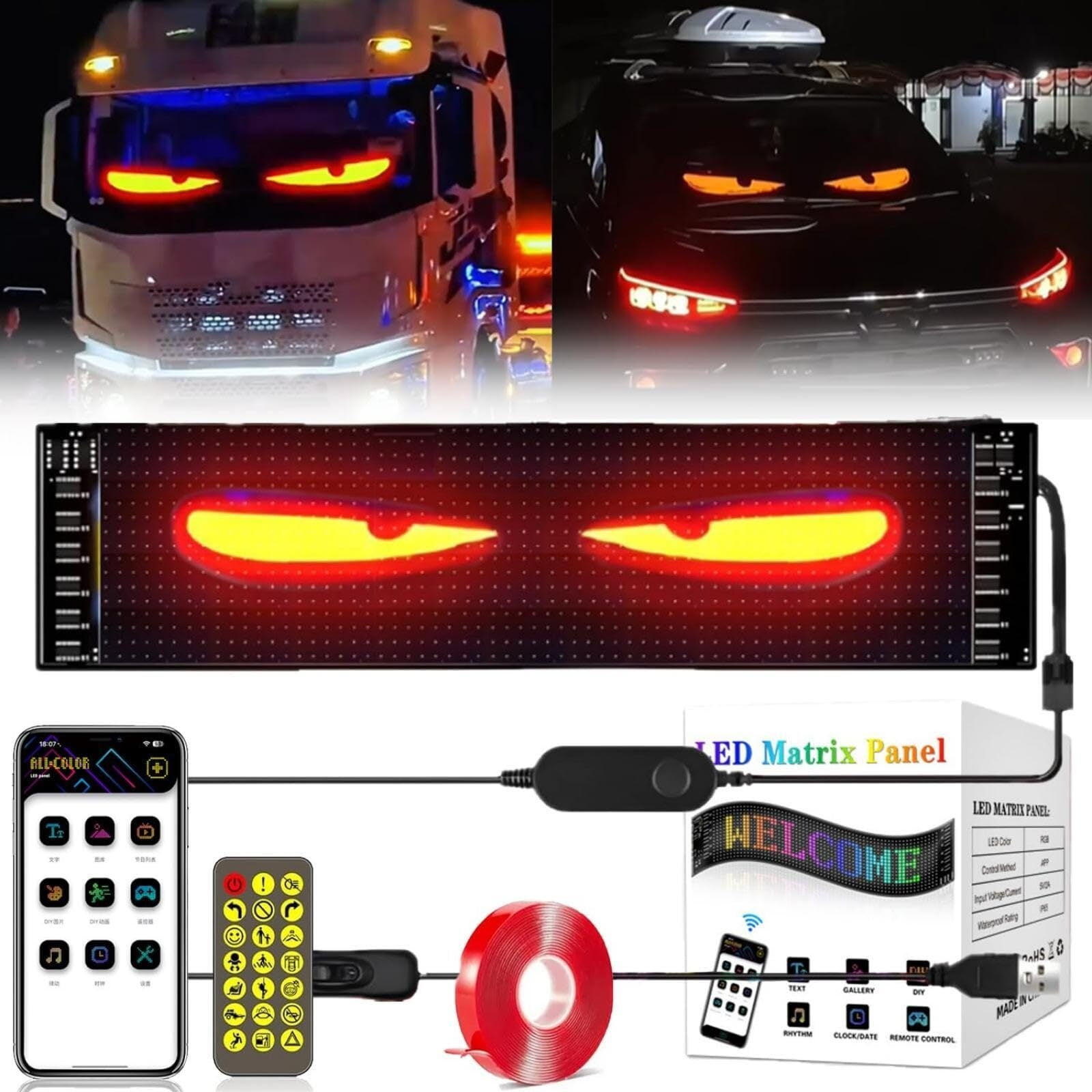 Colorful Flexible Matrix Eye Lamp for Car Windows - Soft Screen ...