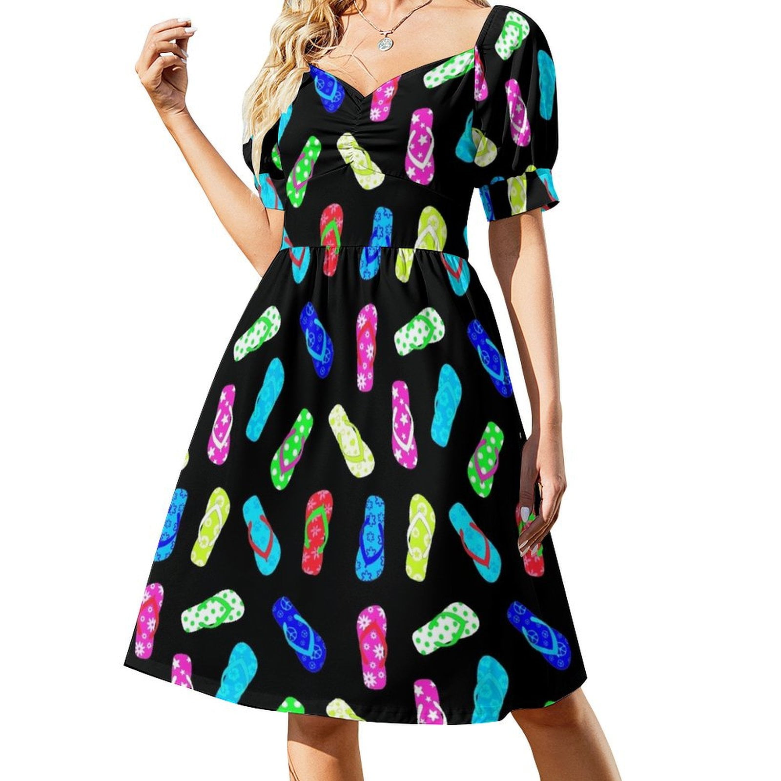 Colorful Flip Flop Sandals Black Dress short dresses daring luxury ...