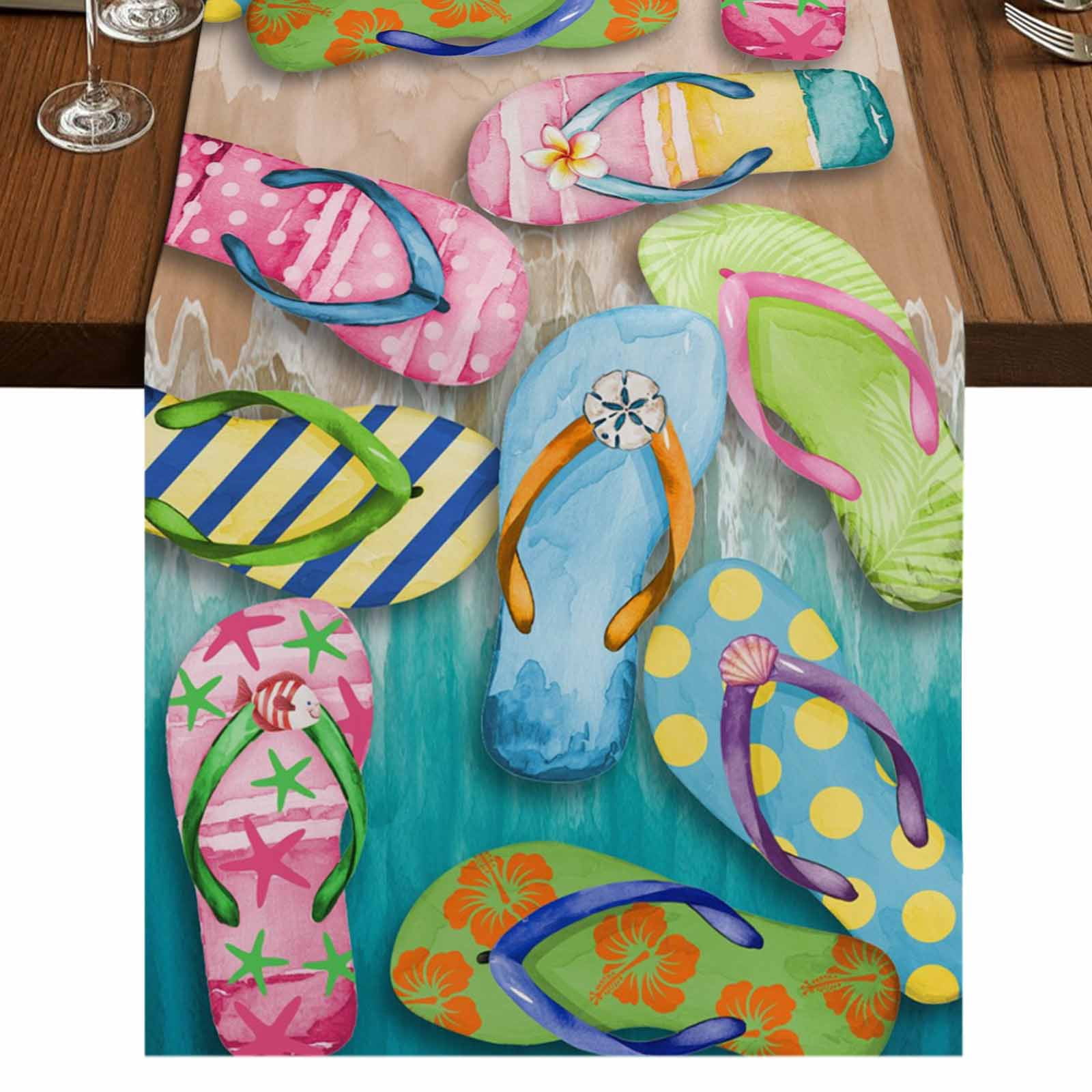 Colorful Flip Flops 120 Inch Table Runner, Summer Blue Beach Ocean ...