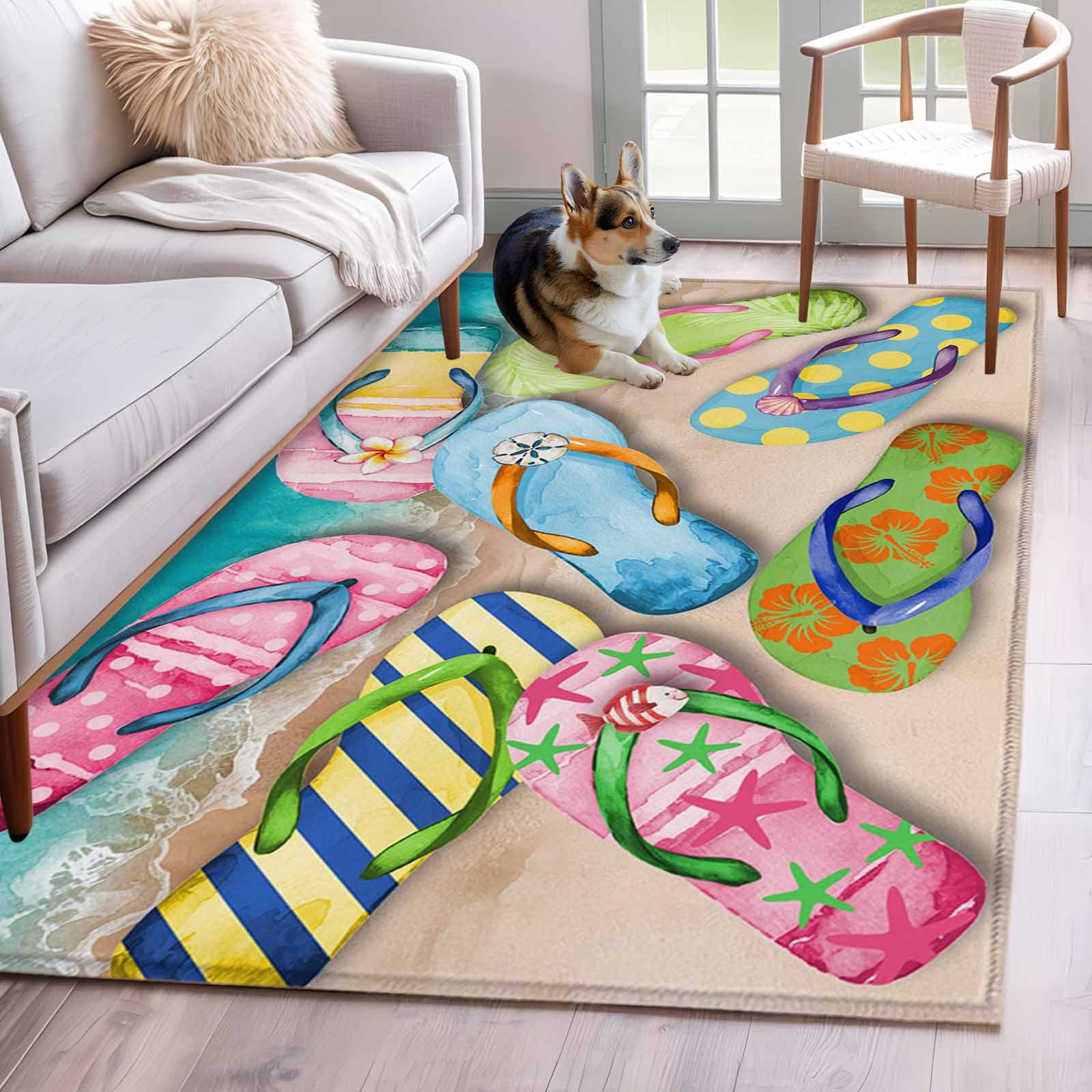 Colorful Flip Flops Area Rug 3x5 FT, Non Slip Entryway Bedside Carpet ...