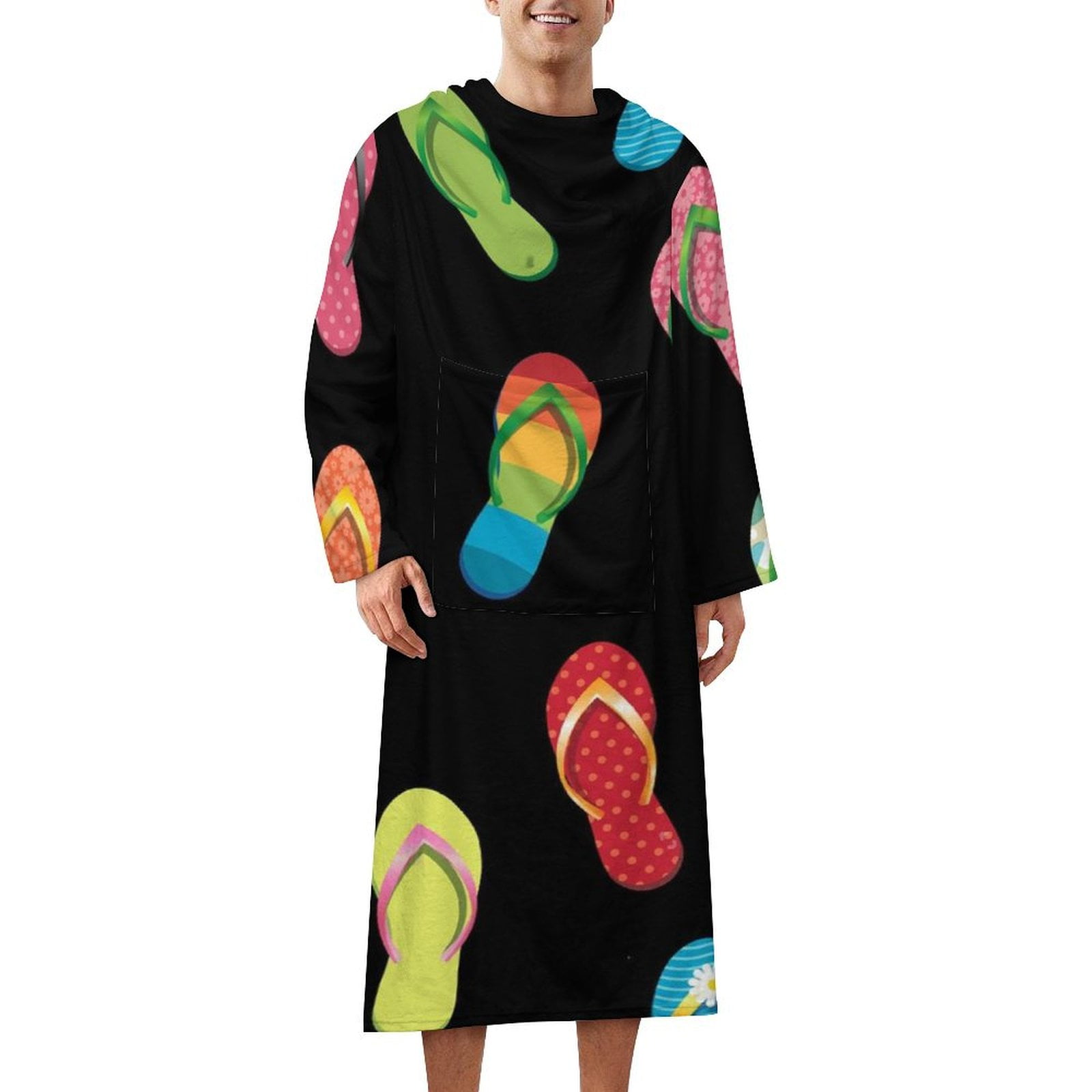Colorful Flip Flops Bathrobe Plush Bathrobe Cozy Unisex Winter Bathrobe ...