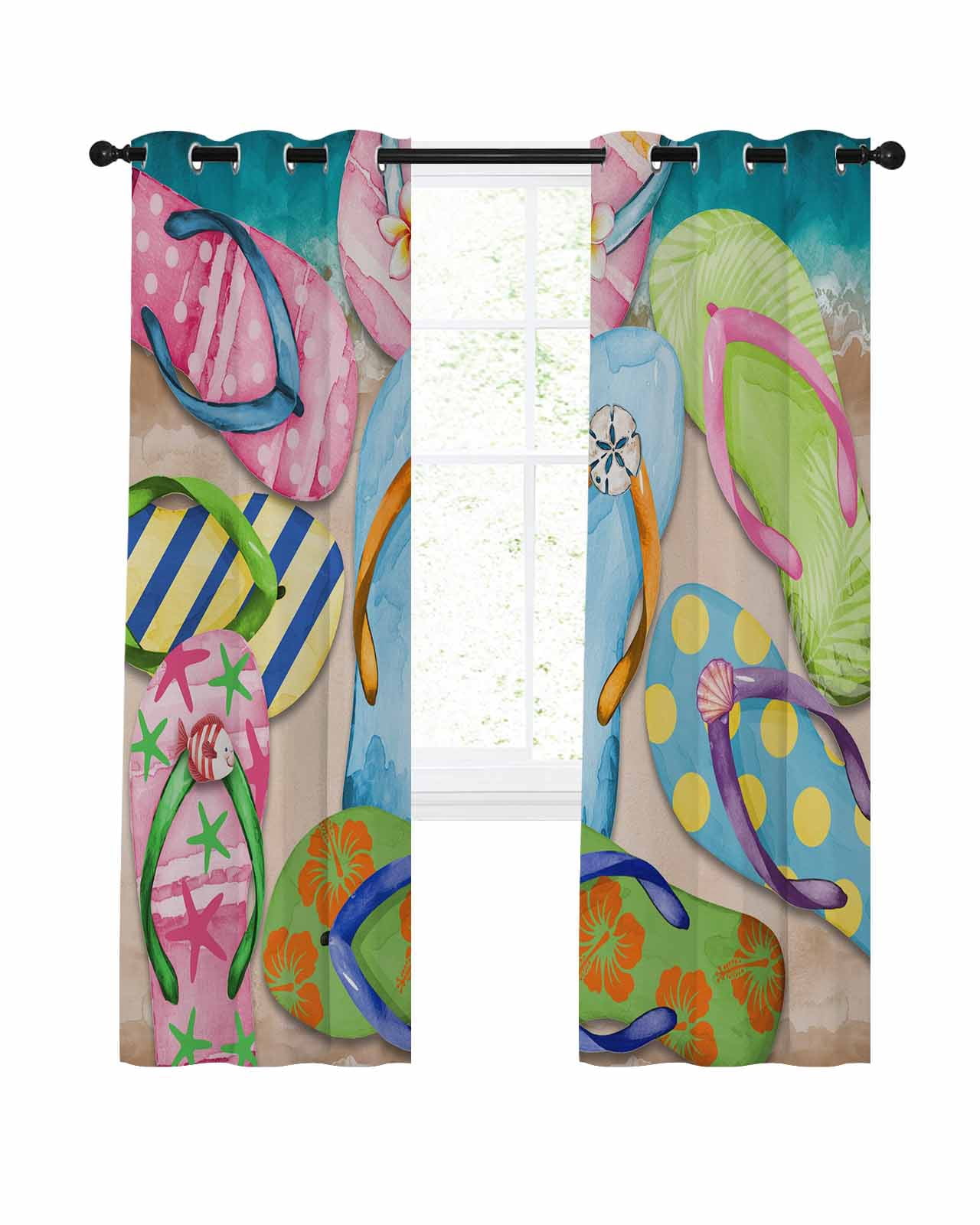 Colorful Flip Flops Blackout Curtains, Light Blocking Print Window ...