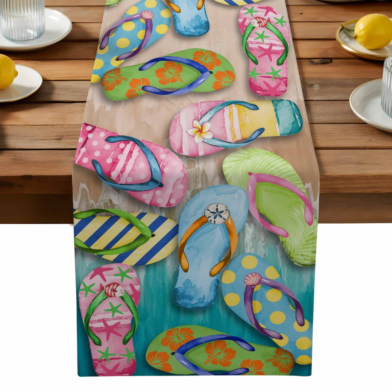 Colorful Flip Flops Cotton Linen Table Runner for Dining Kitchen ...