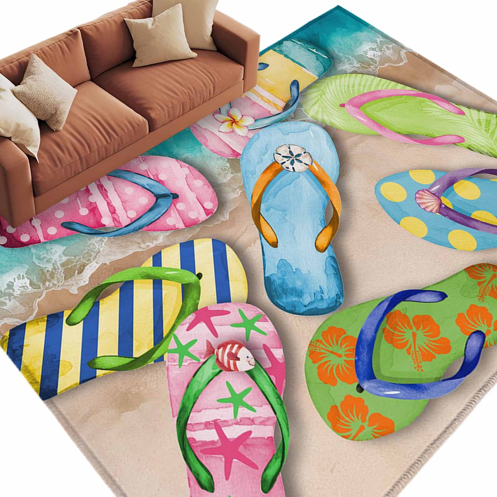 Colorful Flip Flops Large Area Rugs for Bedroom Living Room, Soft Non ...