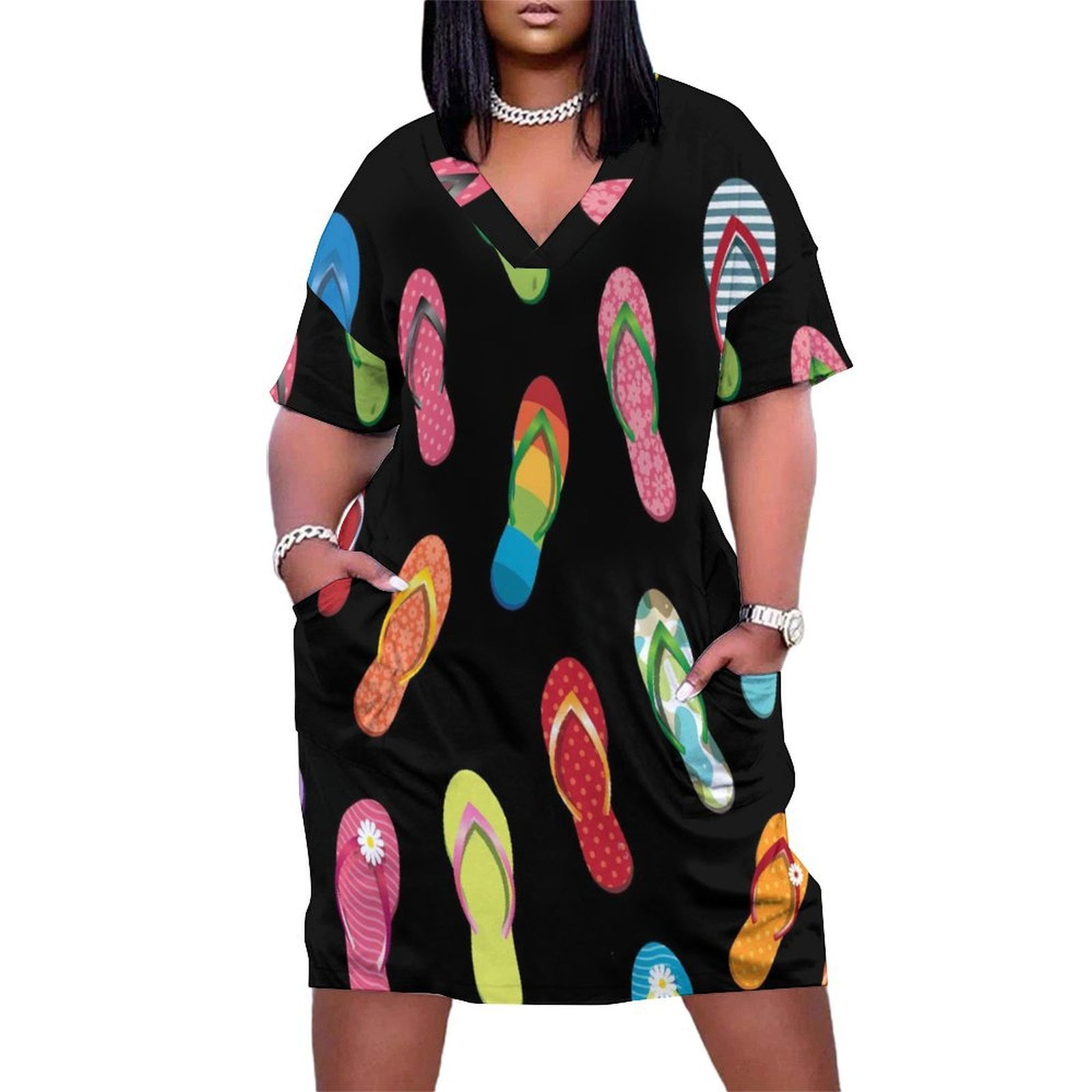 Colorful Flip Flops Loose Pocket Dress Dresses Summer Summer Dresses ...
