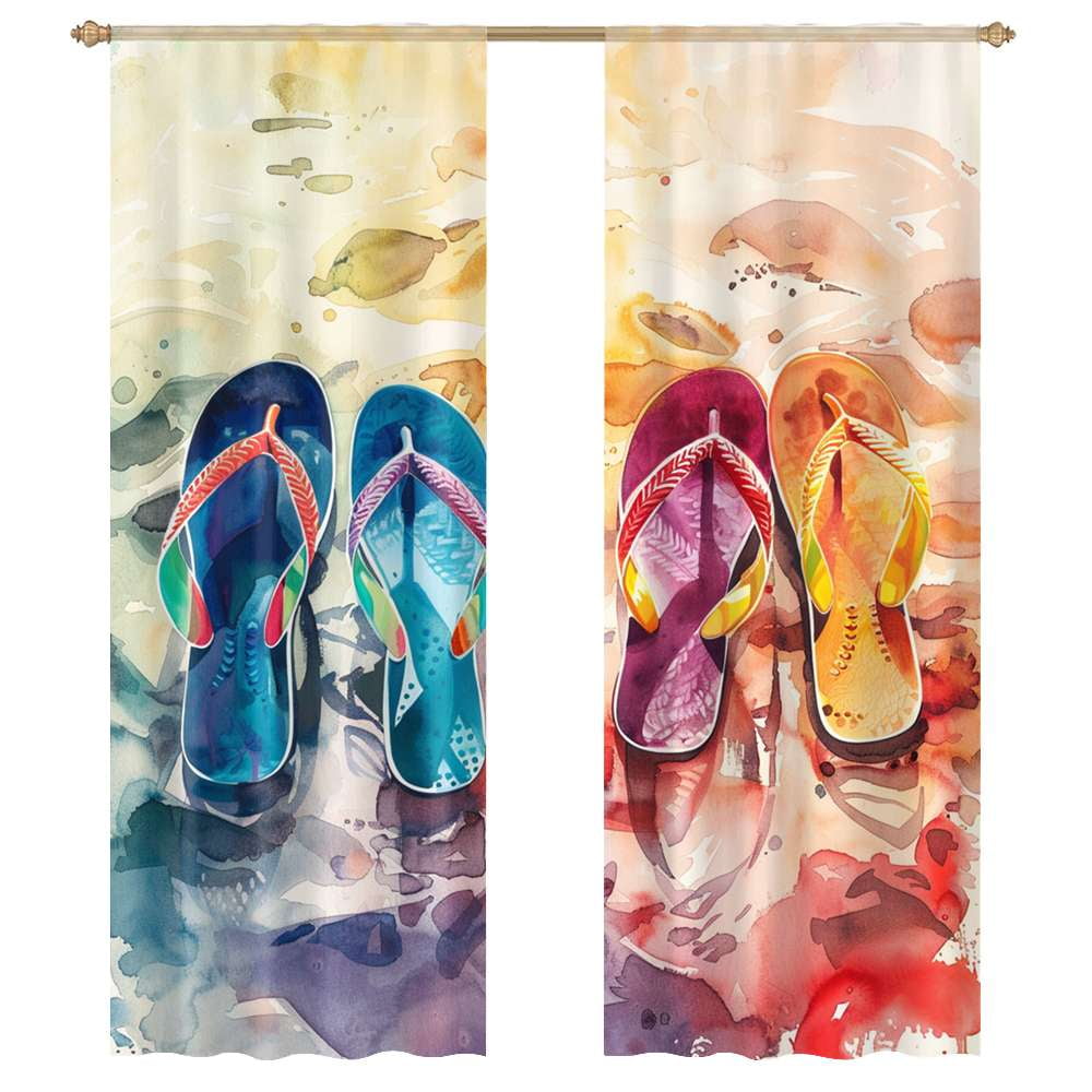 Colorful Flip Flops On Beach Modern Tulle Window Curtains for Living ...