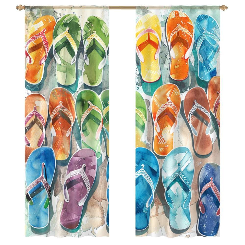 Colorful Flip Flops On Beach Modern Tulle Window Curtains for Living ...