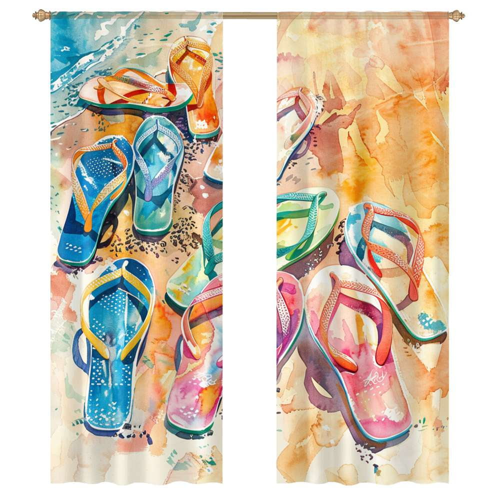 Colorful Flip Flops On Beach Modern Tulle Window Curtains for Living ...