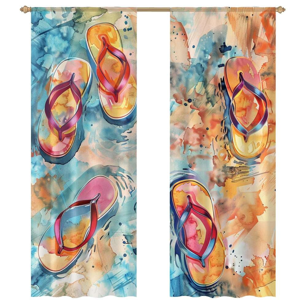 Colorful Flip Flops On Beach Modern Tulle Window Curtains for Living ...