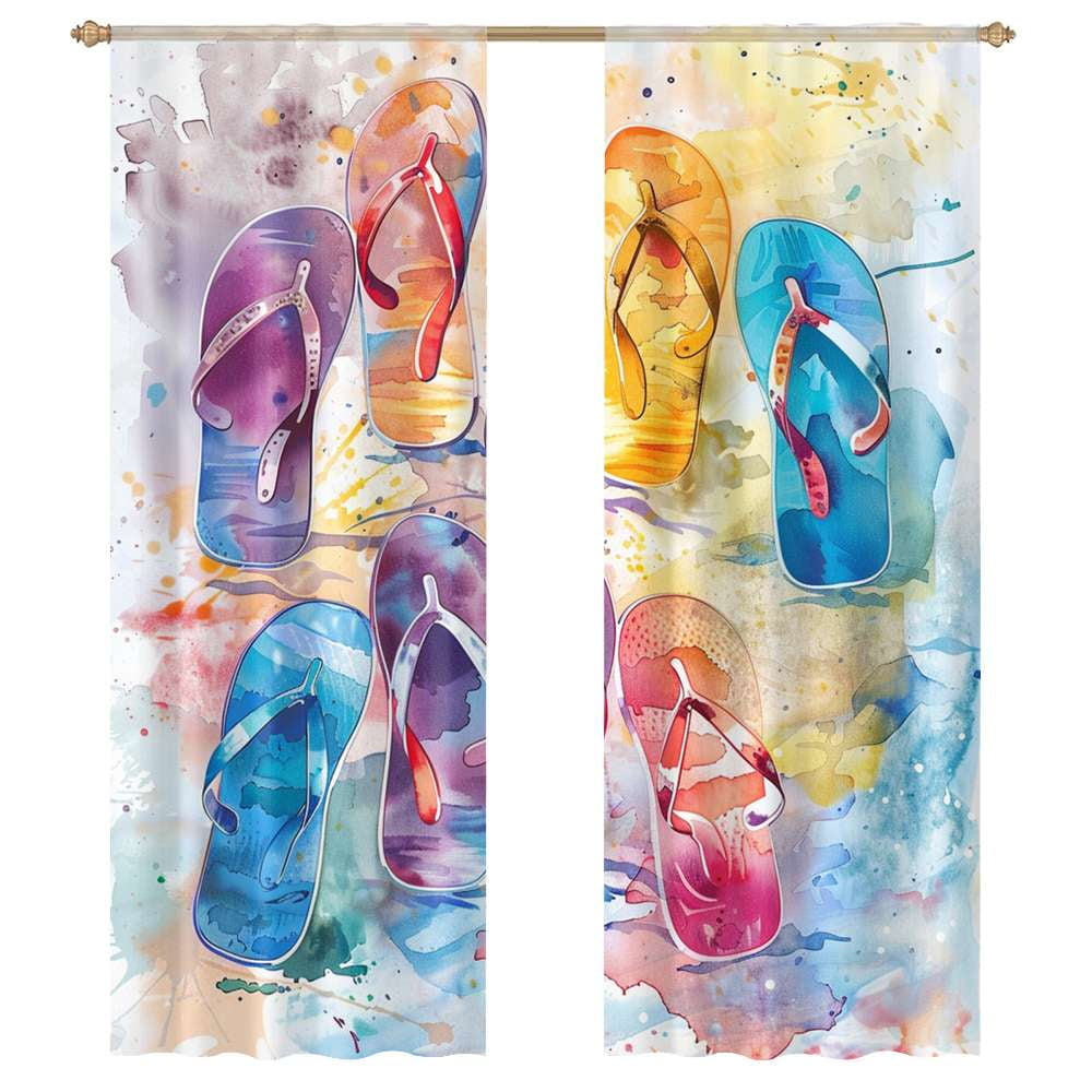Colorful Flip Flops On Beach Modern Tulle Window Curtains for Living ...