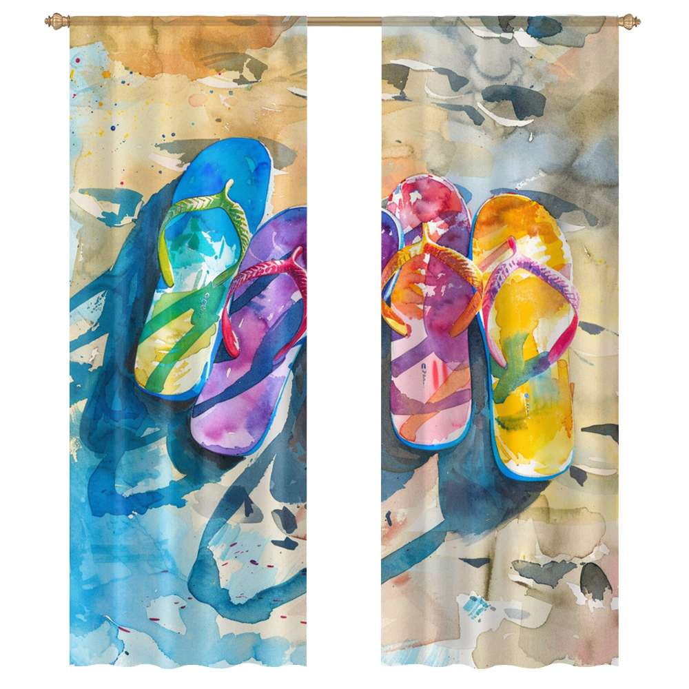 Colorful Flip Flops On Beach Modern Tulle Window Curtains for Living ...