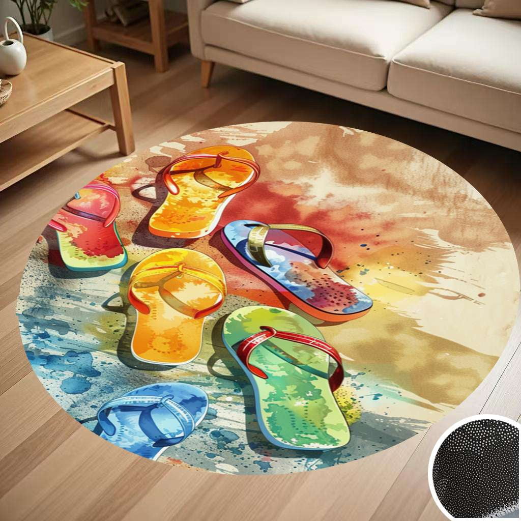 Colorful Flip Flops On Beach Round Carpet Living Room Bedroom Home ...